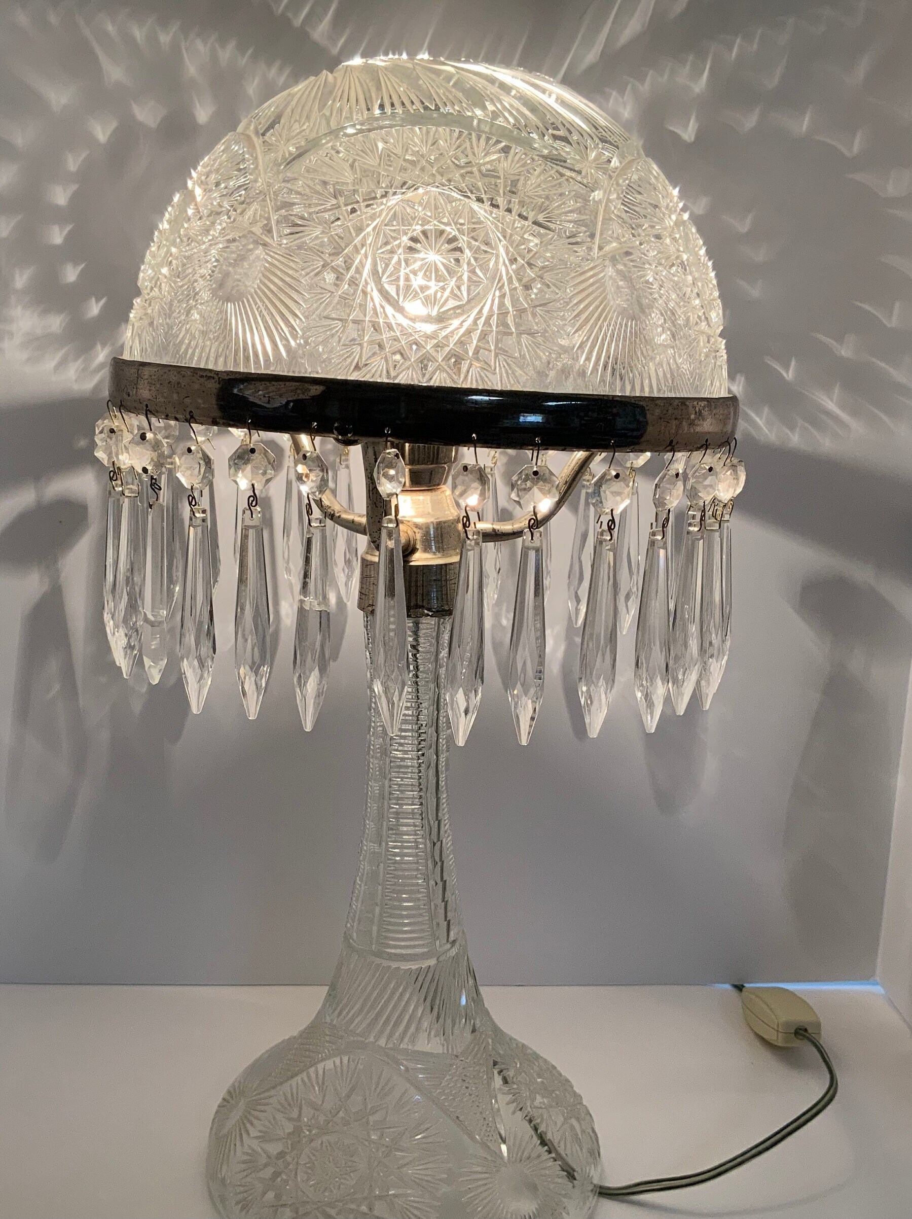 Cut Glass Lamp With Prisms Mushroom Shade Home Living Decor - Etsy