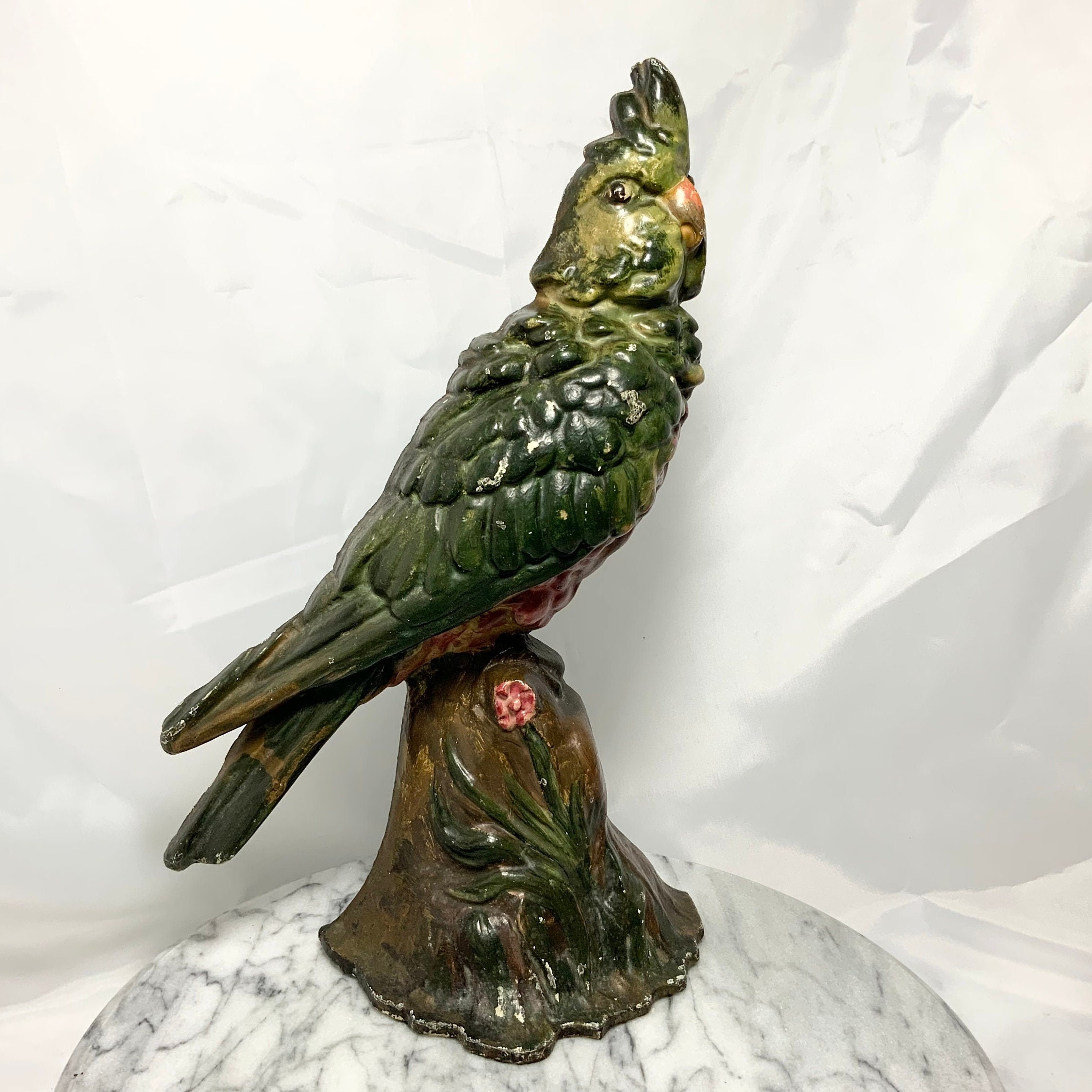 Beautiful Green Tropical Bird Door Stop Cast Iron Parrot Cockatoo ...