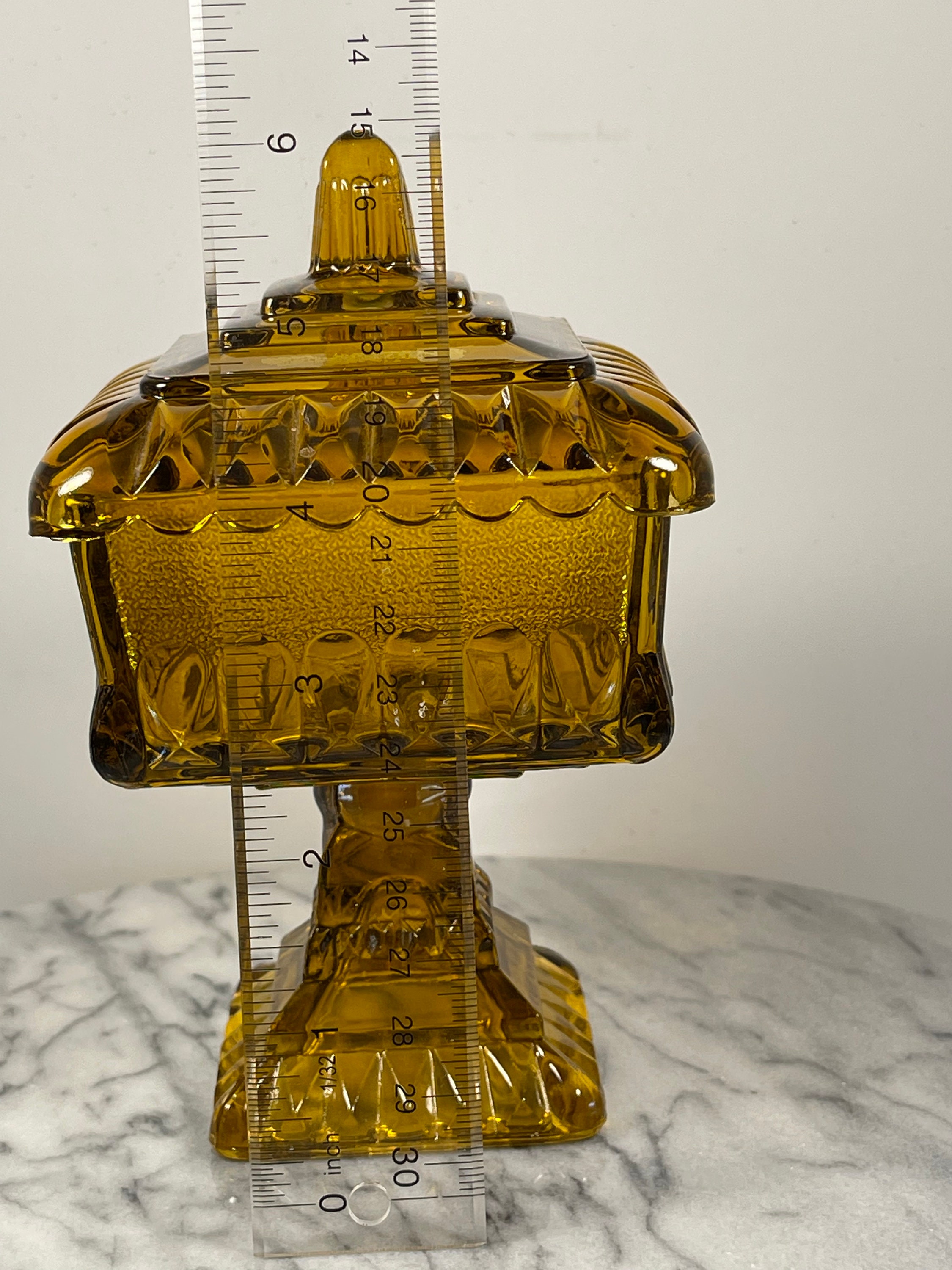 Carnival Glass Square Footed Compote Amber Candy Dish - Etsy