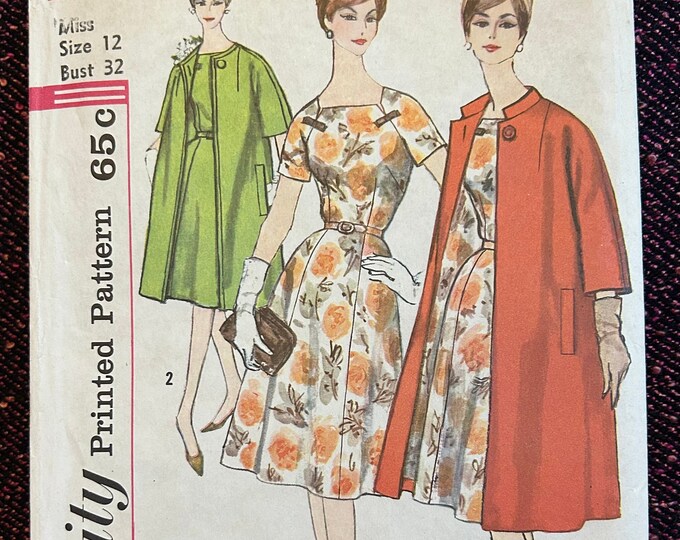 1960’s Factory Folded Simplicity 3789 Size 12 Bust 32 Dress and Coat ...