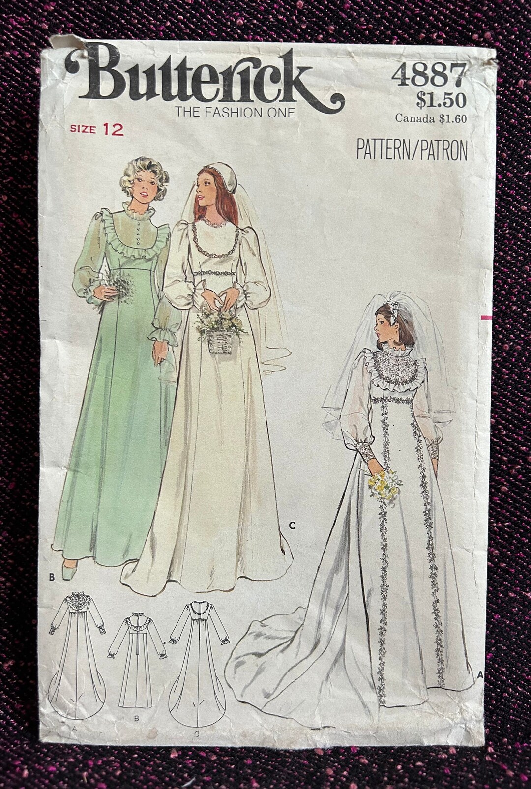 1970s Size 12 Bust 34, Wedding Dress, Bridesmaid Dress, Butterick 4887 ...
