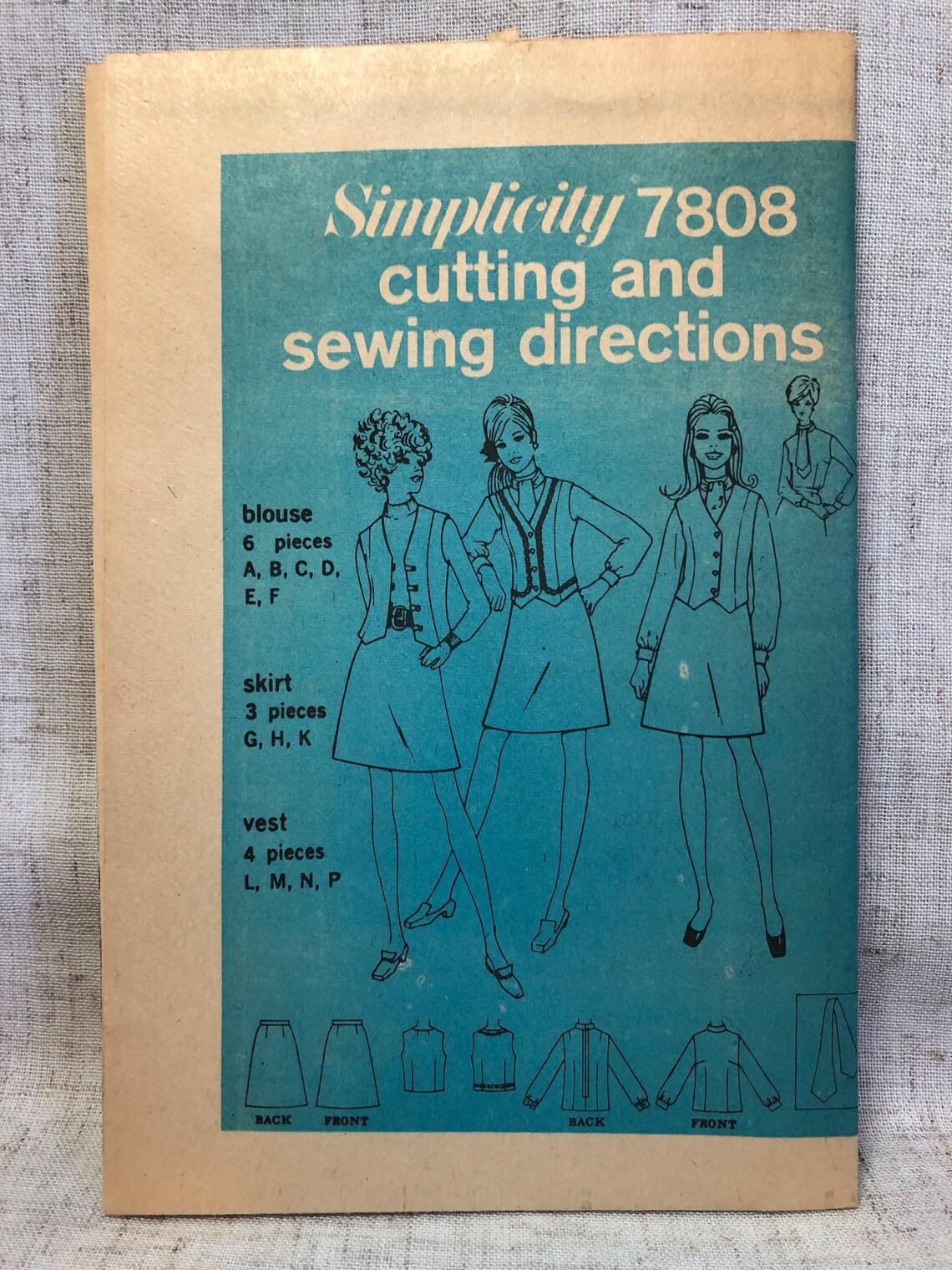 1960s Skirt Vest Blouse Simplicity 7808 Size 12 Bust 34 - Etsy