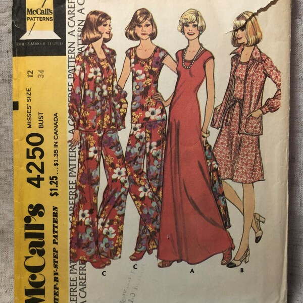 1980s Factory Folded Size Small 10-12 Bust 32.5-34 Mccalls 4299 Vintage ...