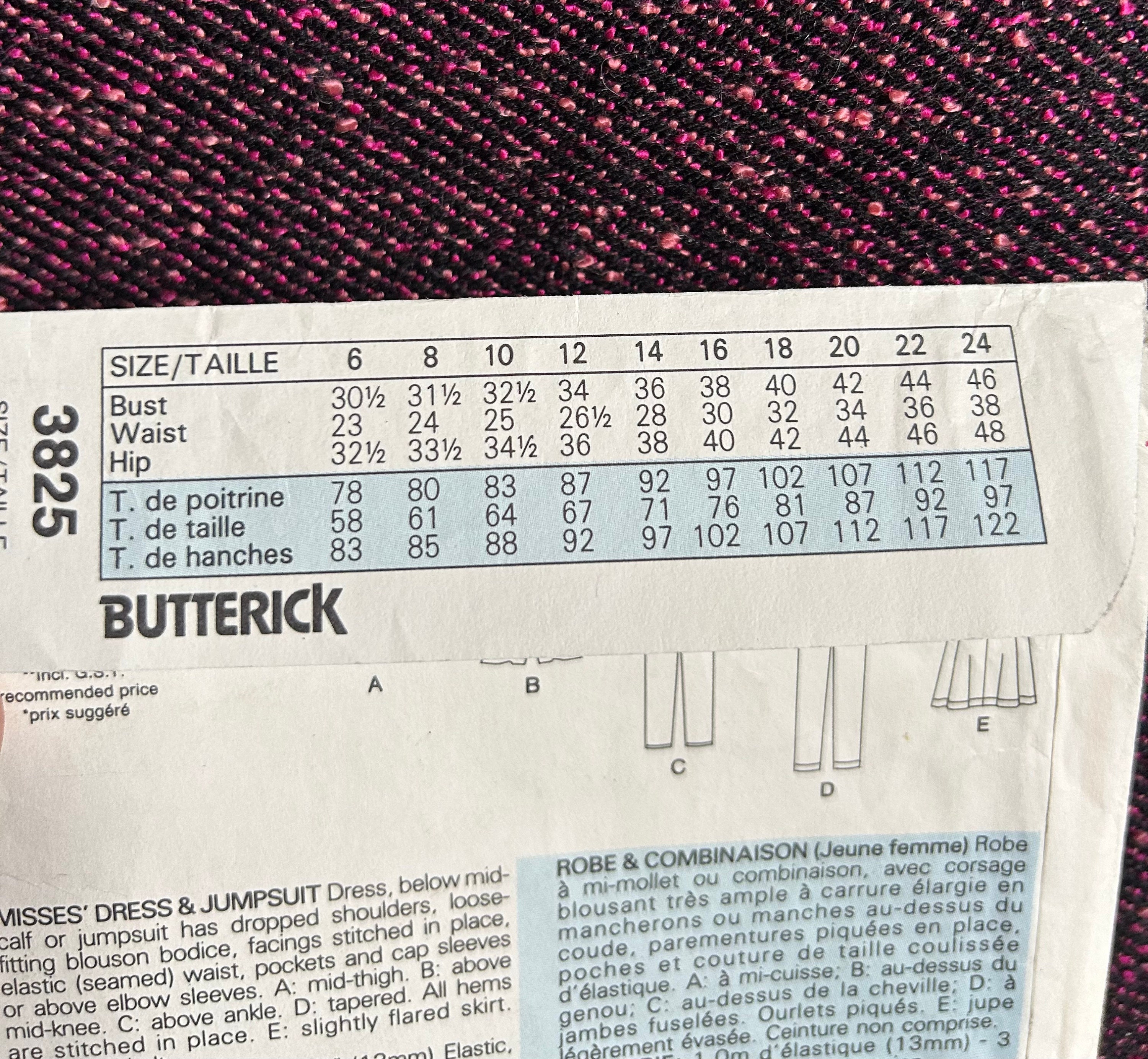 1980s Dress and Jumpsuit Sizes 8, 10, 12 Butterick 3825 Vintage Sewing ...