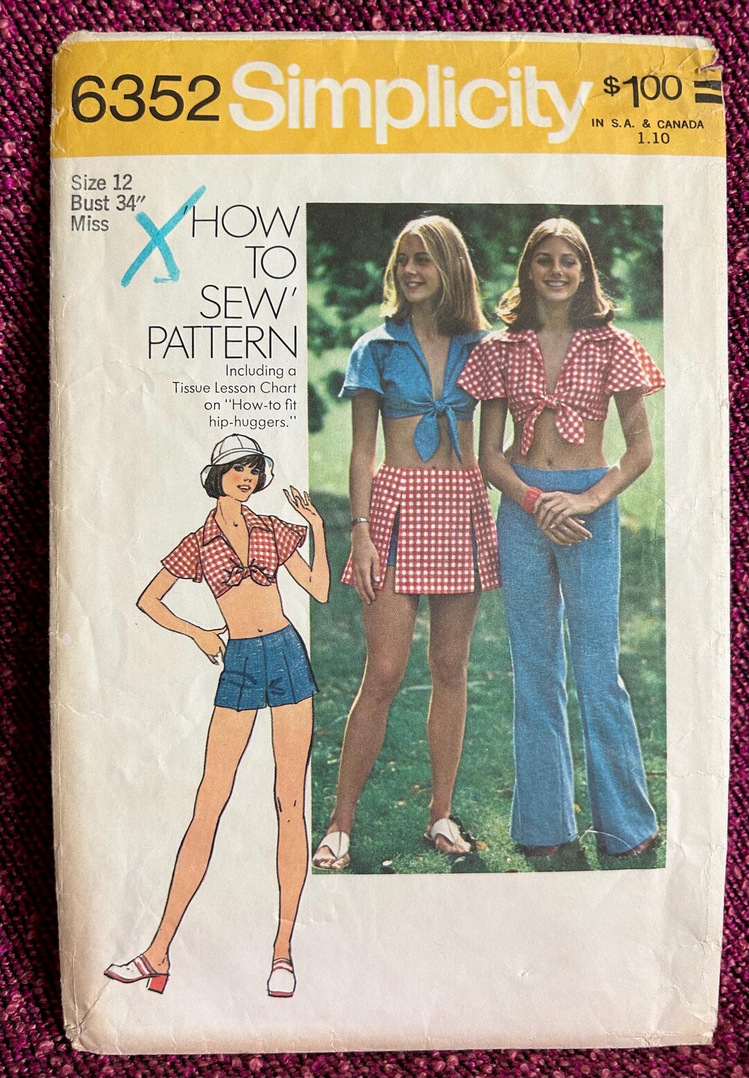 1970s Hip Hugger Pants, Midriff Top, Mini Skirt, Shorts Size 12 Bust 34 ...