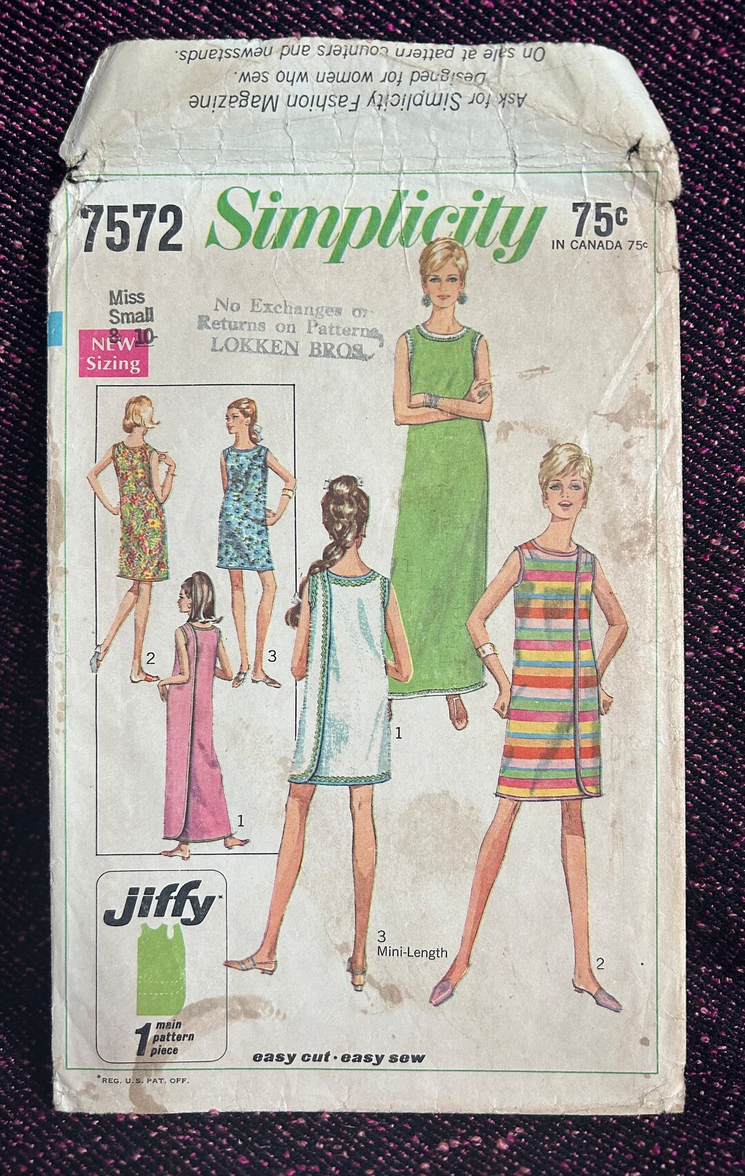 1960s One Piece Wrap Dress Size Small 8-10 Simplicity 7572 - Etsy