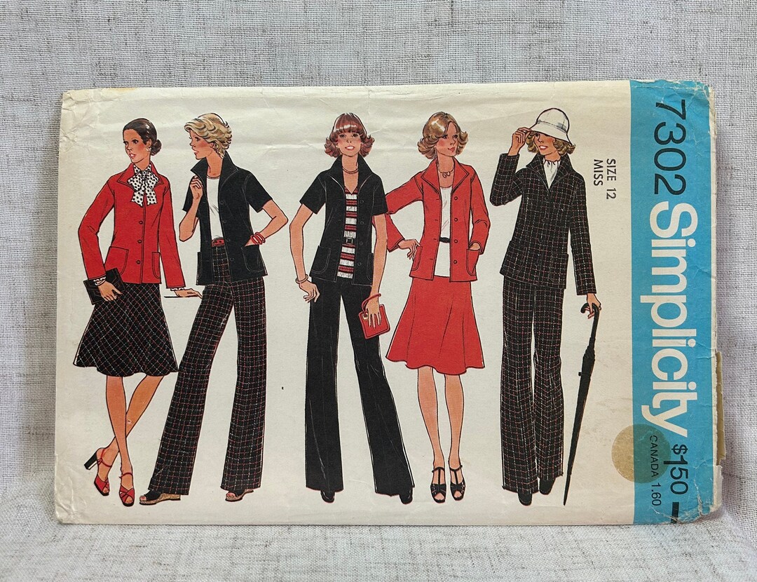 1970’s Size 12 Bust 34 Jacket, Pants, Skirt Simplicity 7302 Vintage ...