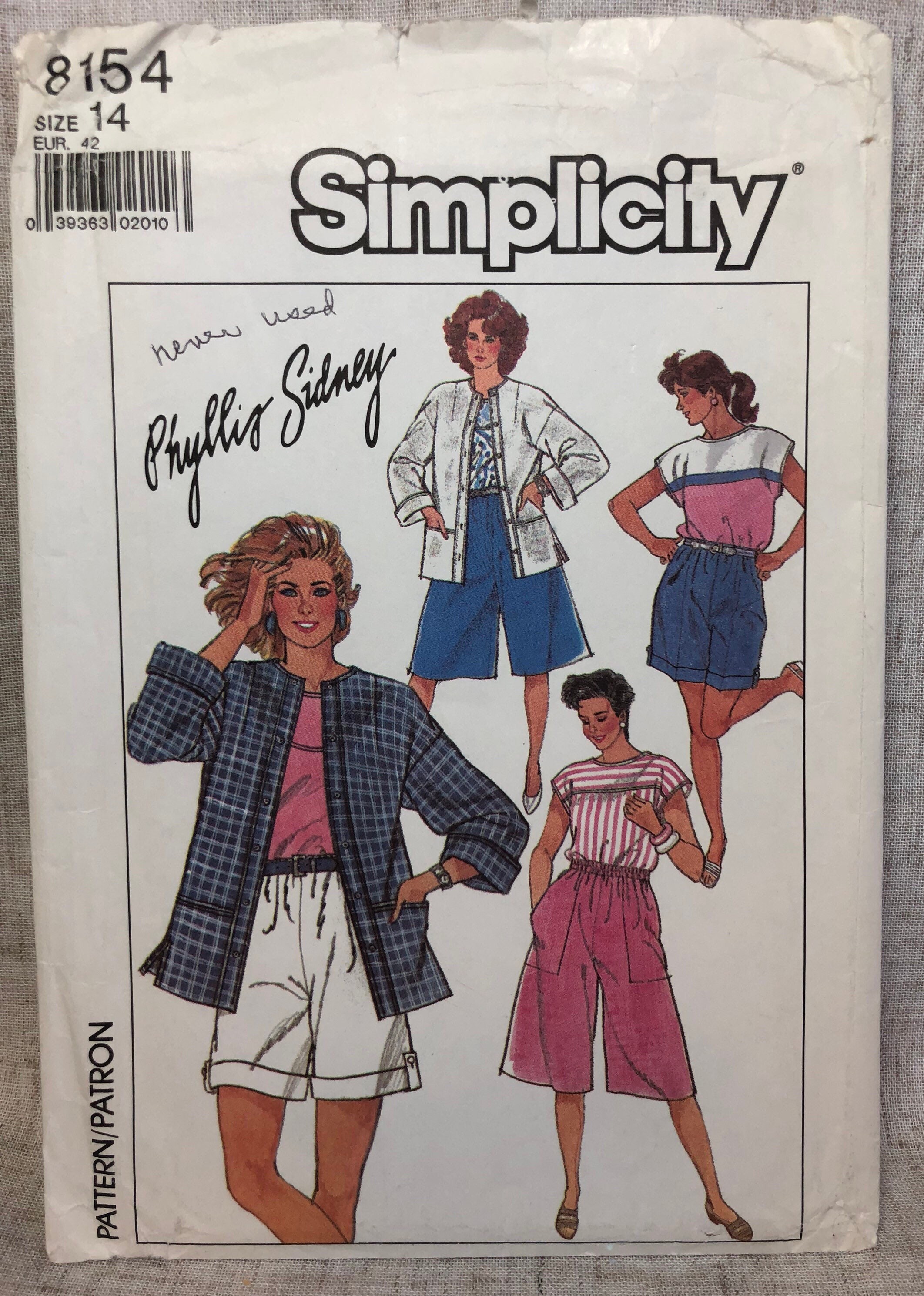 1980s Simplicity 8154 Phyllis Sidney Size 14 Bust 36 Shorts, Culottes ...