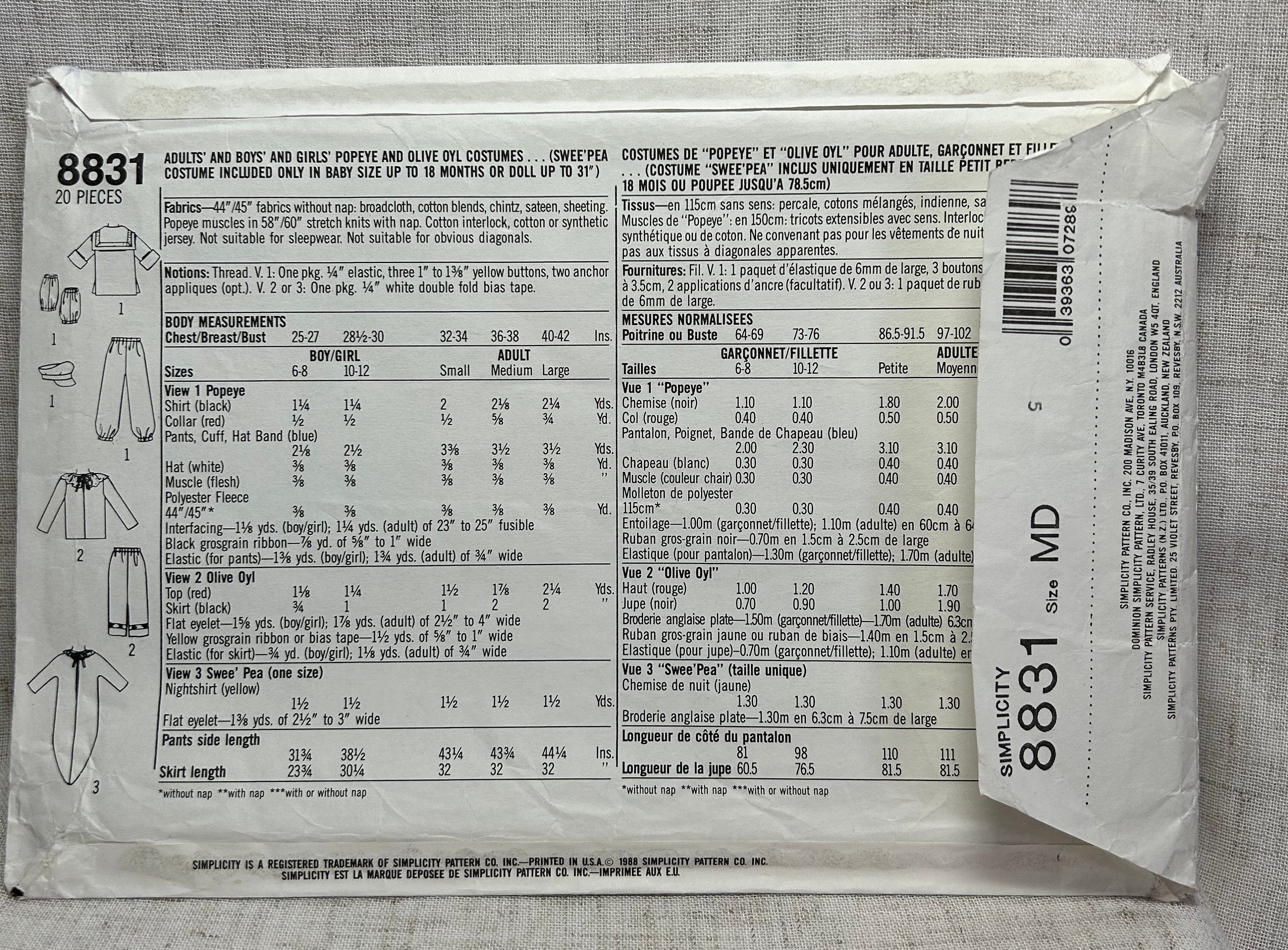 1980s Popeye, Olive Oyl, Costume Adult Size MD 36-38 Sweet Pea Size 18 ...