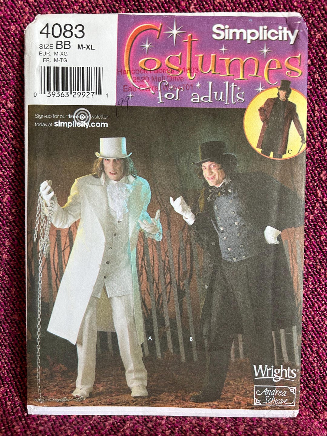 Men’s Victorian, Steampunk Costume Sizes M, Lg, XL Chest 38 to 48 ...