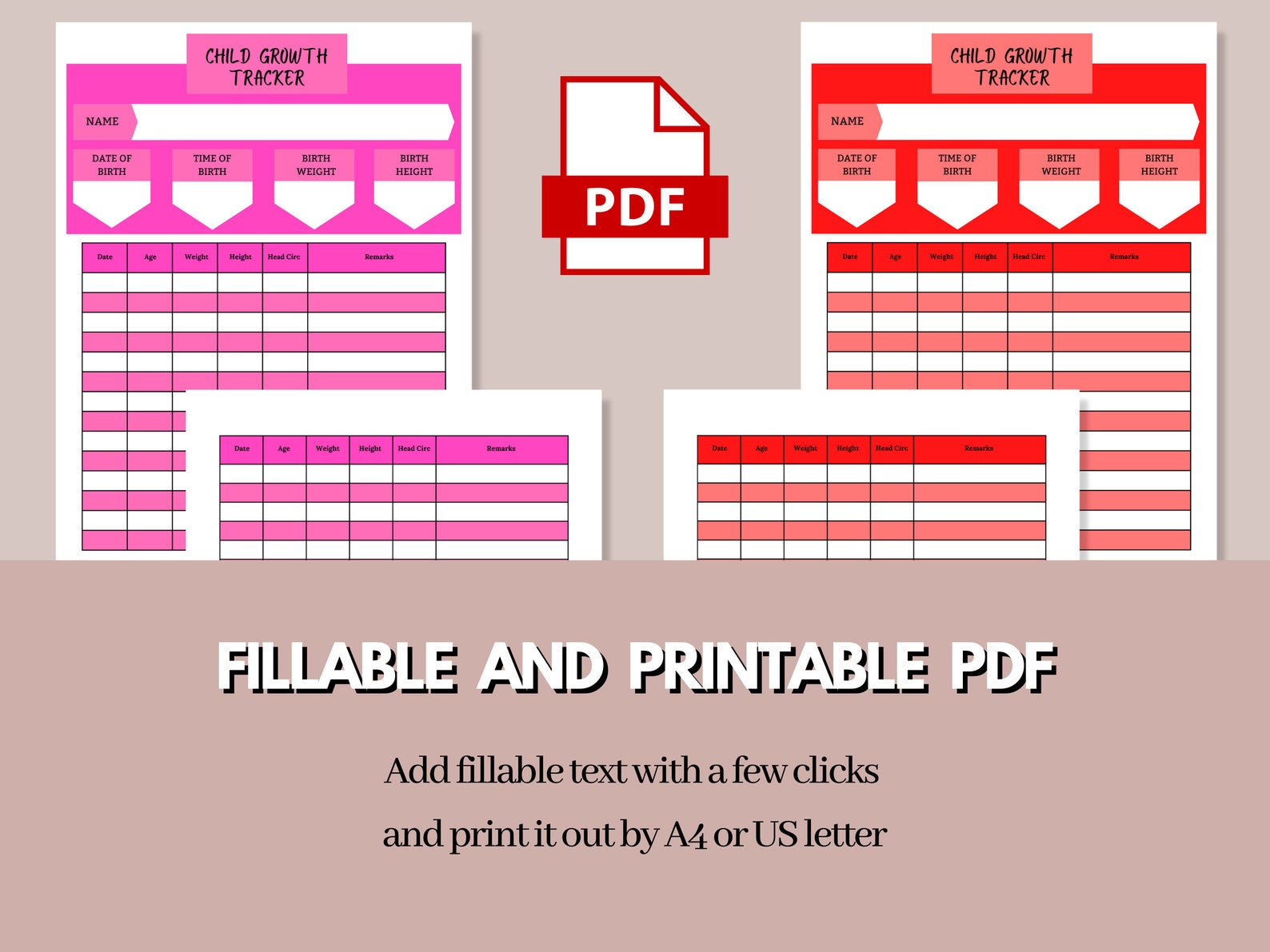 Printable Child Growth Tracker, Baby Template Chart, Kids Measurement ...