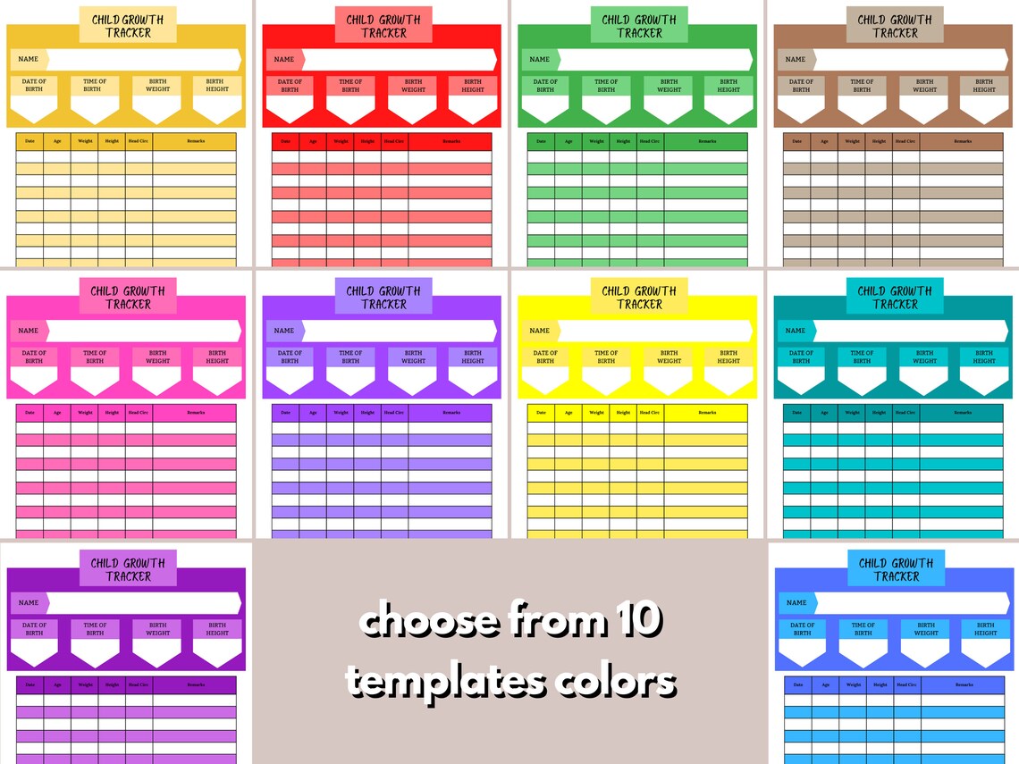 Printable Child Growth Tracker, Baby Template Chart, Kids Measurement ...