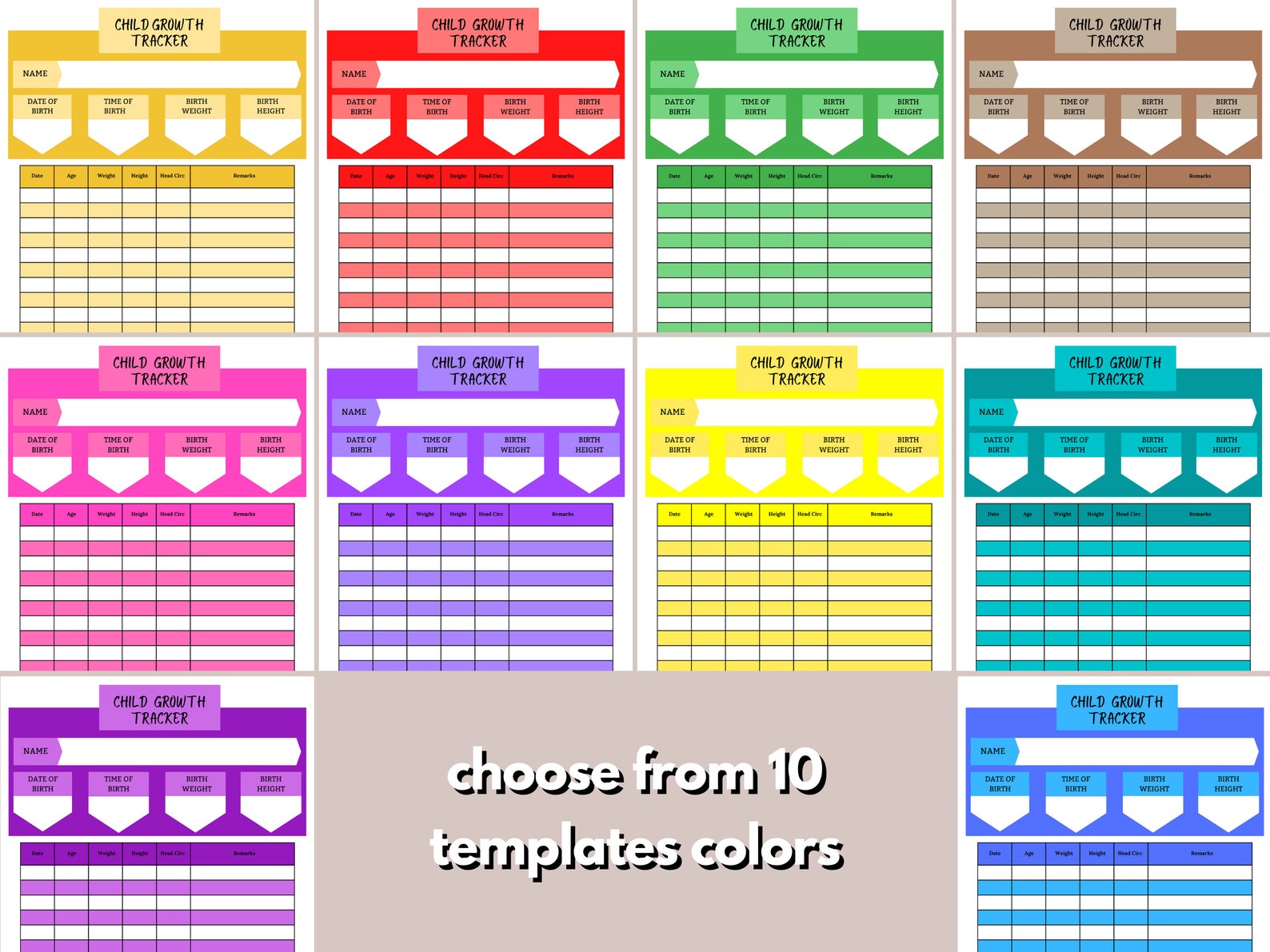 Printable Child Growth Tracker, Baby Template Chart, Kids Measurement ...