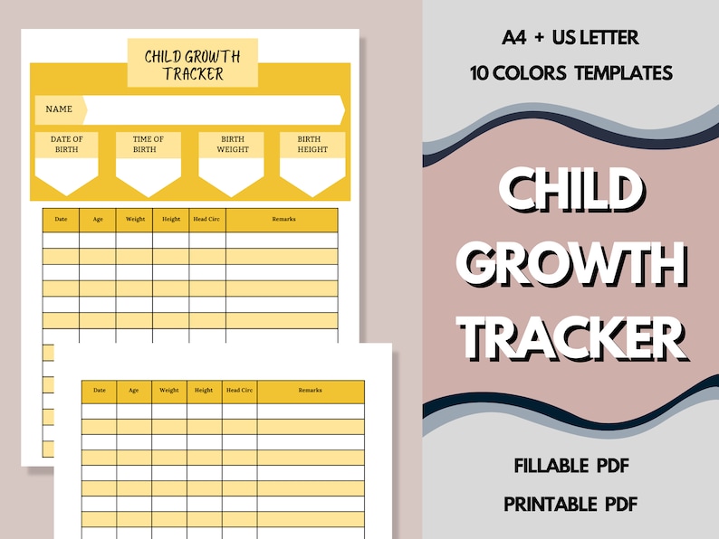 Printable Child Growth Tracker, Baby Template Chart, Kids Measurement ...