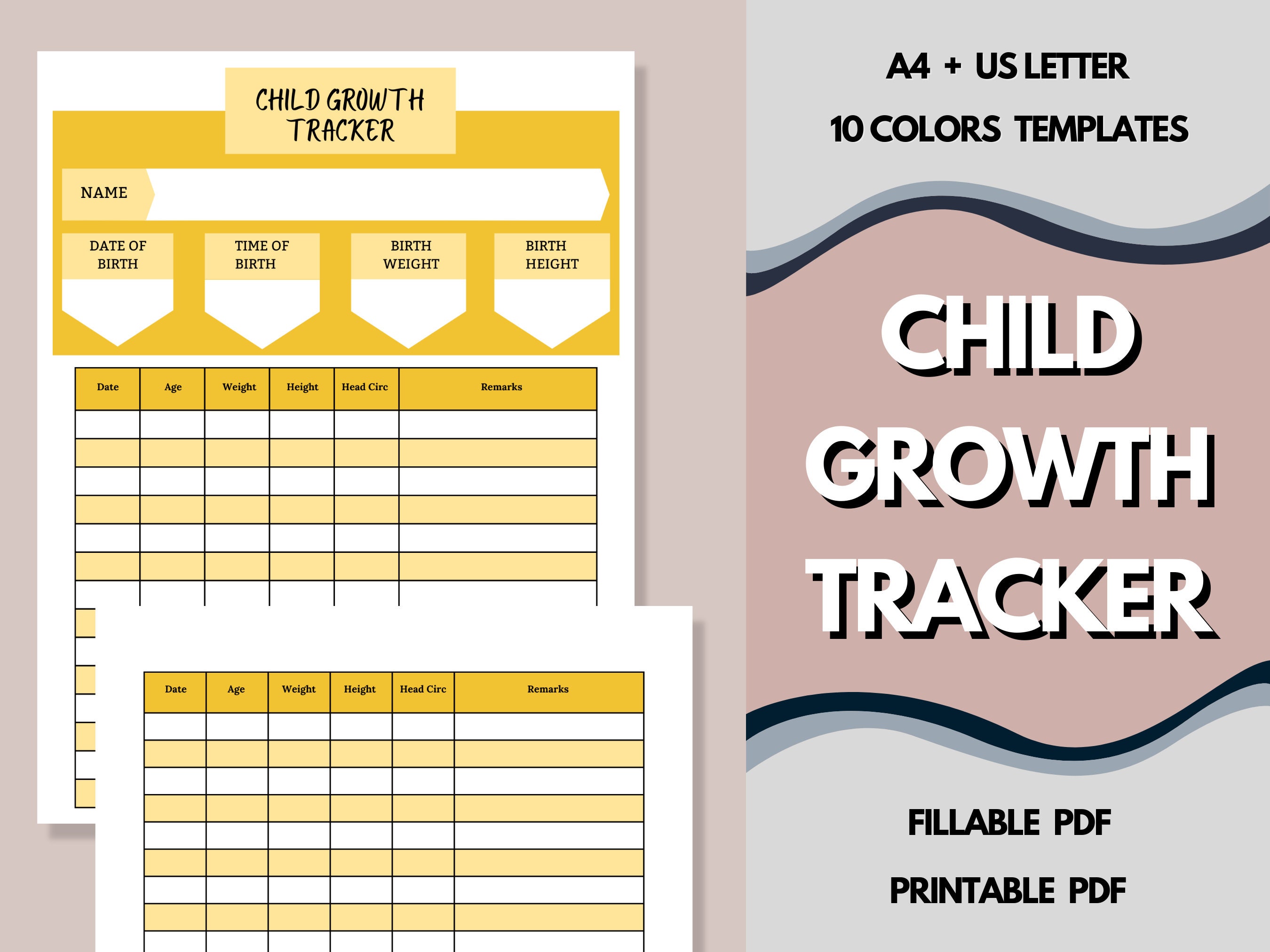 Printable Child Growth Tracker, Baby Template Chart, Kids Measurement ...
