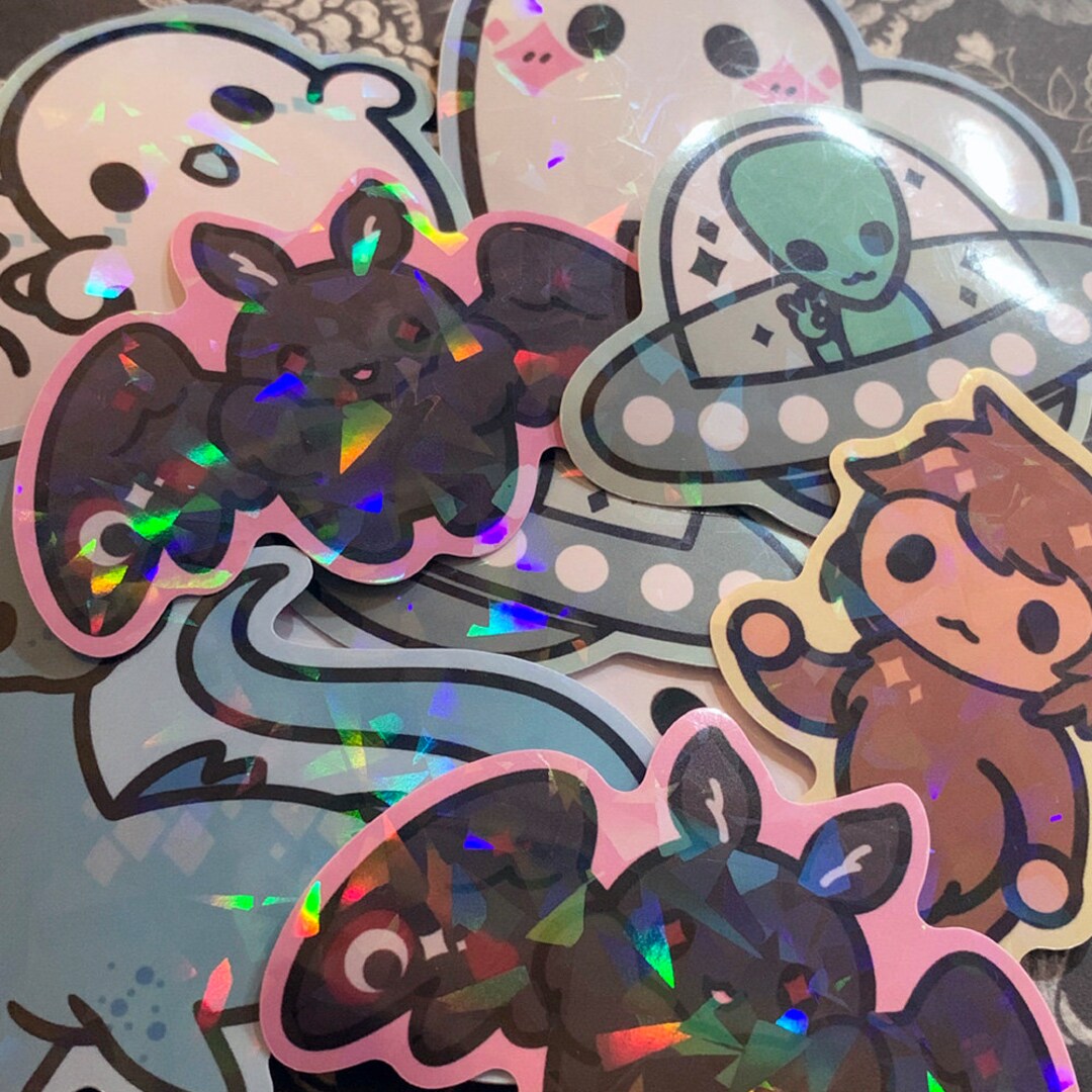 Sweet Cryptids Holographic Vinyl Stickers (black Variant) - Etsy
