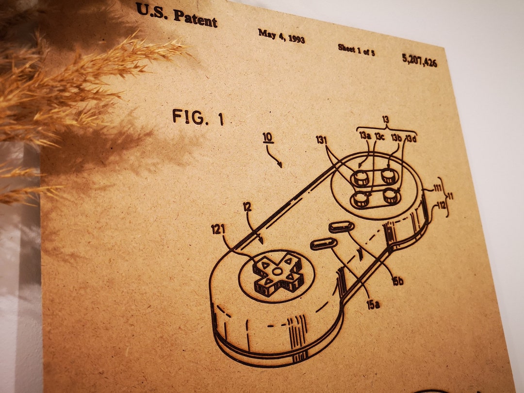 SNES Super Nintendo Controller, Wooden Picture, Patent Drawing 1993 ...