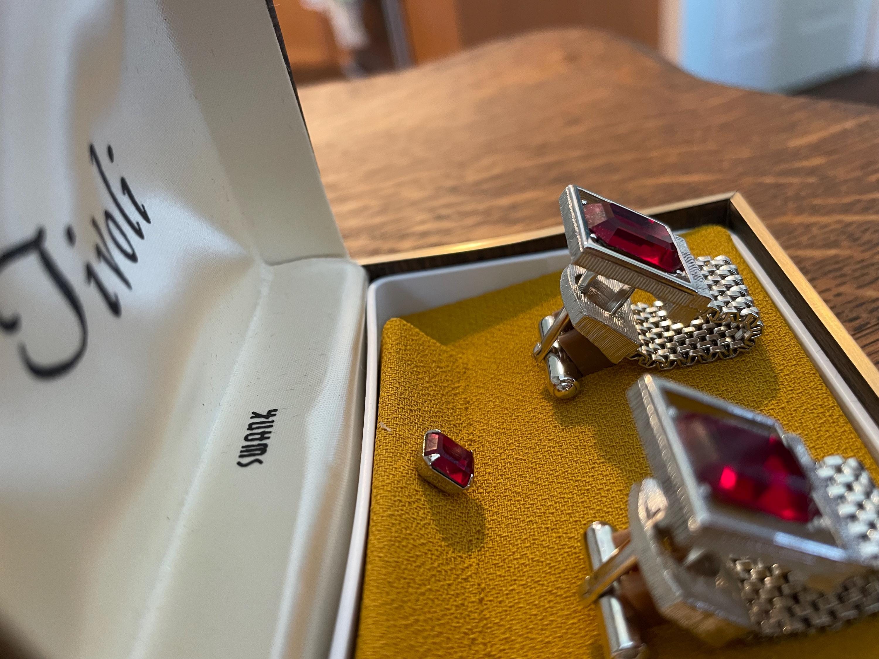 Swank Tivoli Silver Mesh and Ruby Red Cuff Links and Tie Pin - Etsy