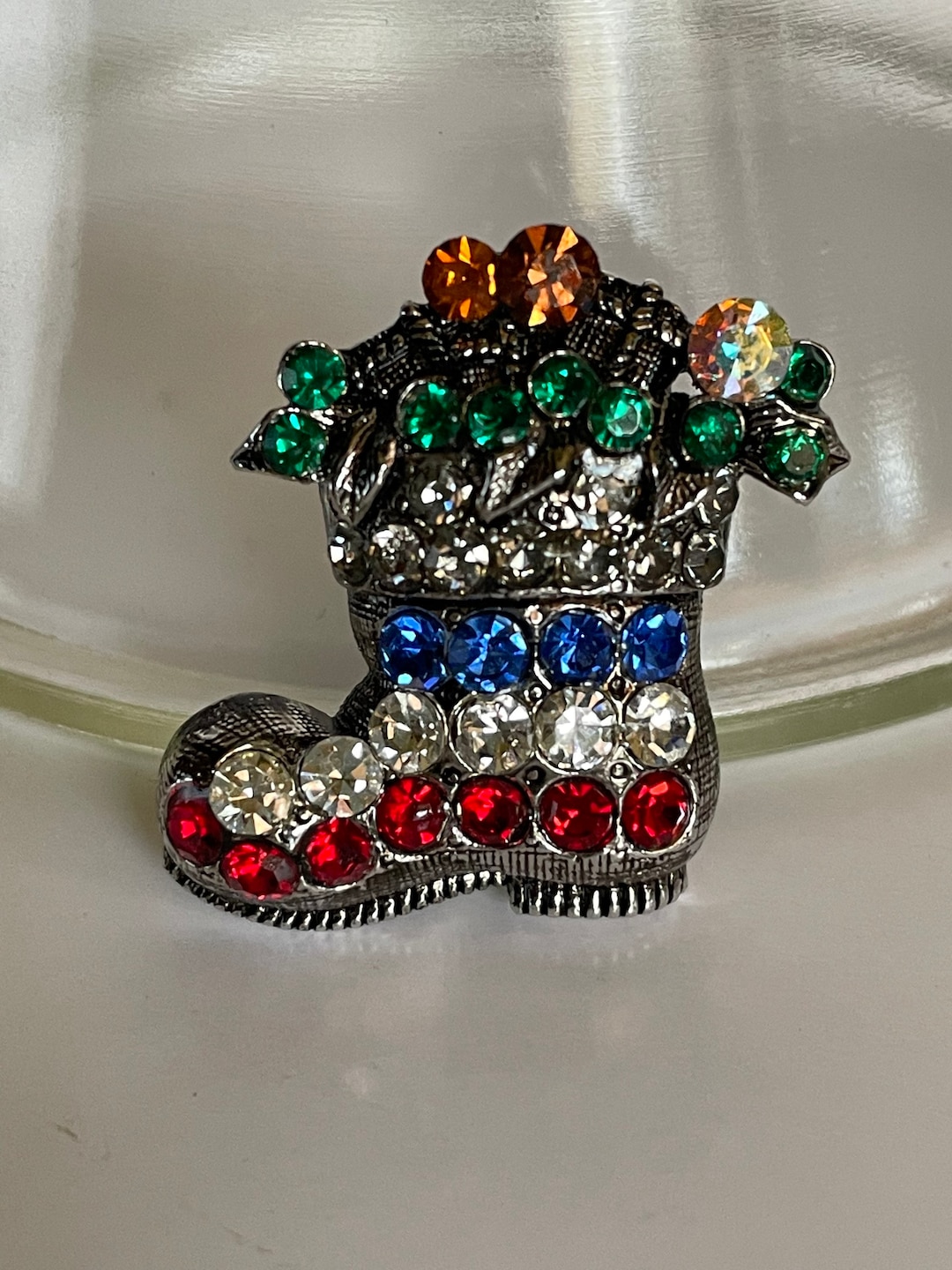 Vintage Patriotic Rhinestone Christmas Boot Brooch - Etsy