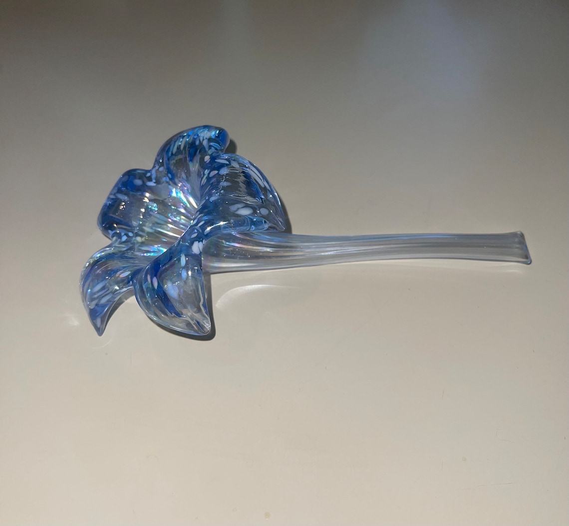 Vintage Table Laying Glass Flower Vase Blue - Etsy