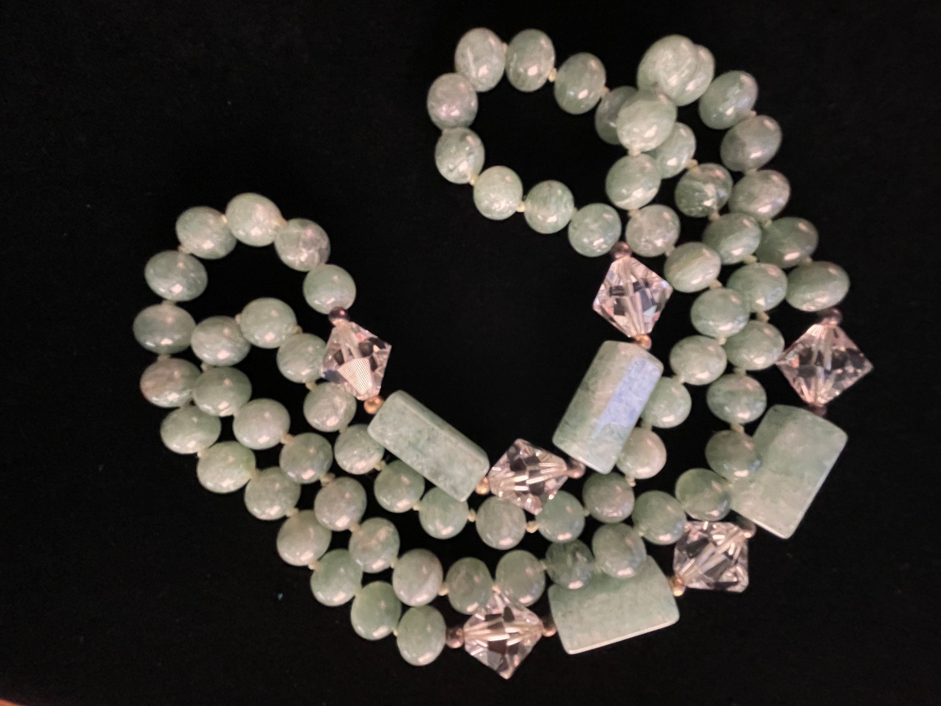 Vintage Jadeite Beaded Necklace With Clear Glass Bicones - Etsy