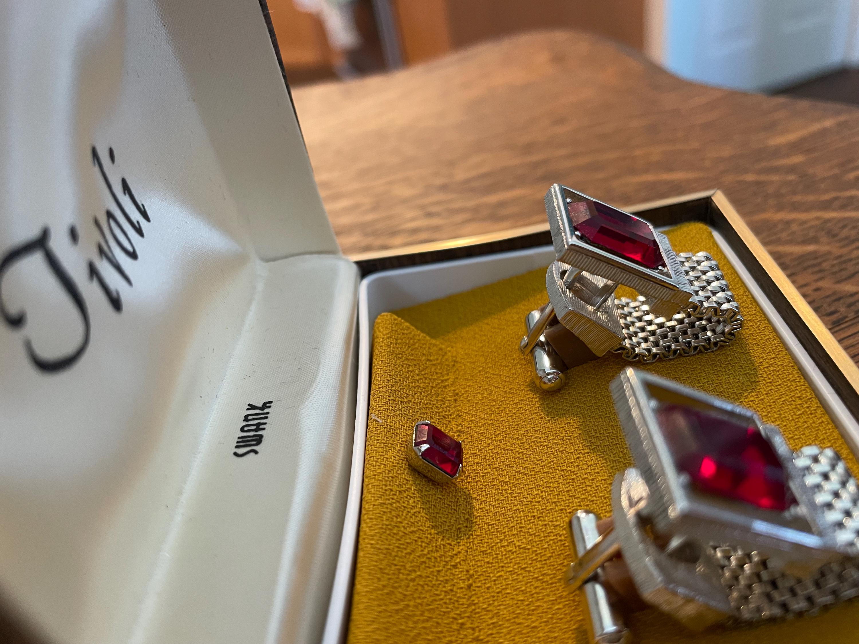 Swank Tivoli Silver Mesh and Ruby Red Cuff Links and Tie Pin - Etsy