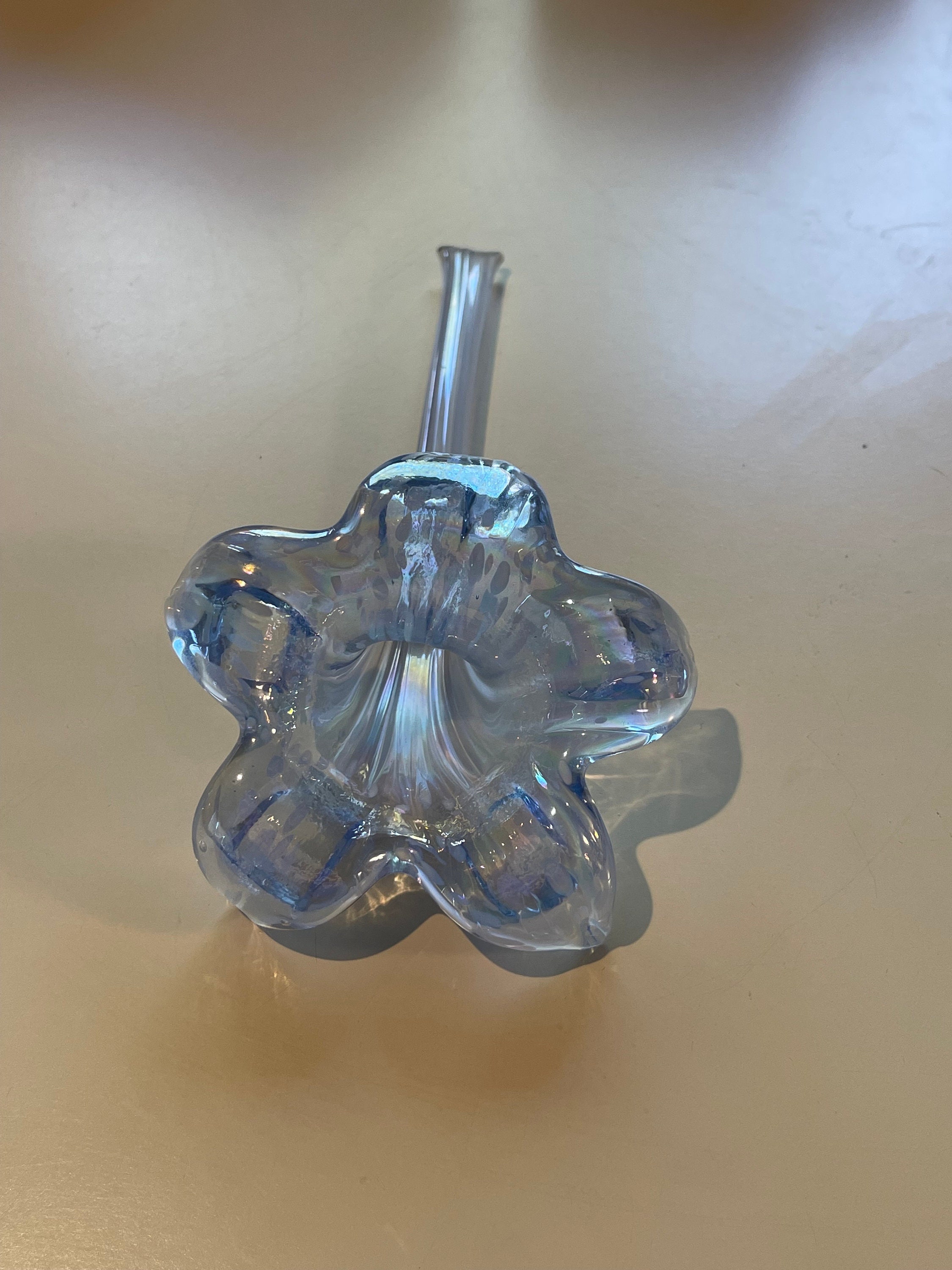 Vintage Table Laying Glass Flower Vase Blue - Etsy