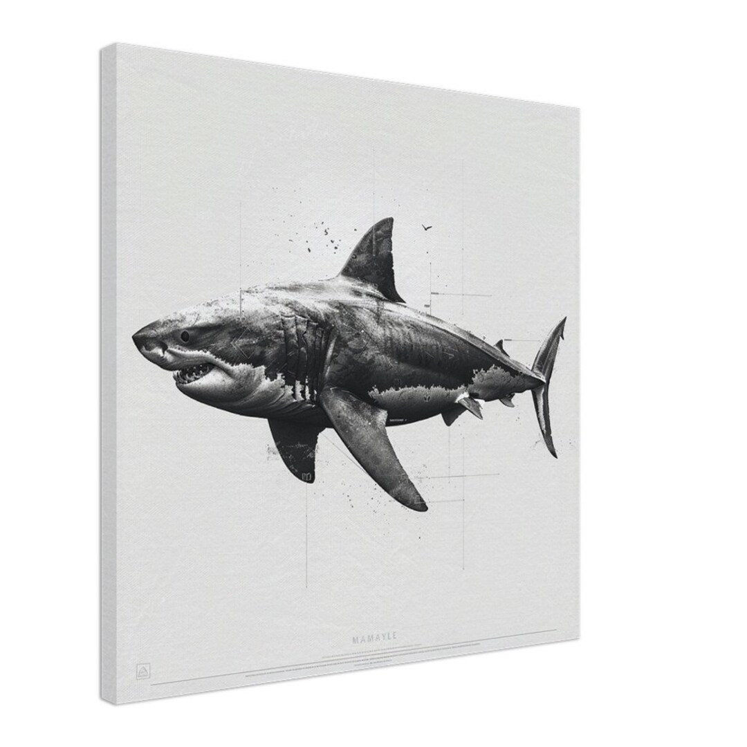 Great White Shark Anatomy Monochromatic Drawing Painting Style V2 - Etsy