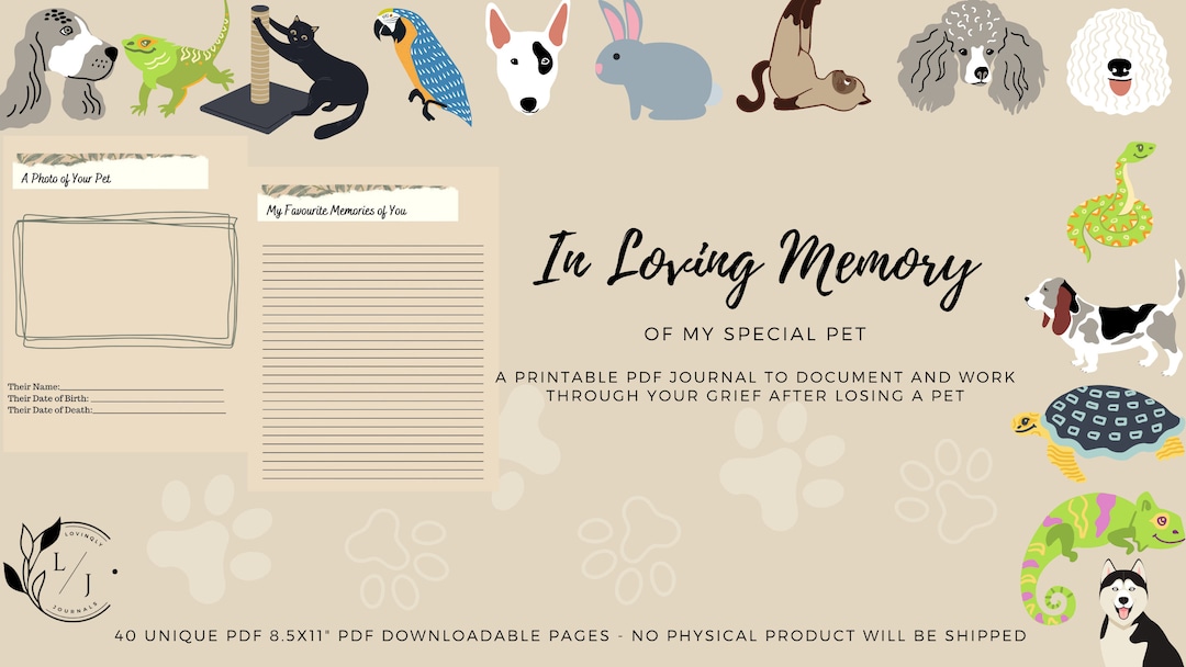Pet Loss, Grief Journal, Pet Memory Book, Animal Memorial, Pet Sympathy ...