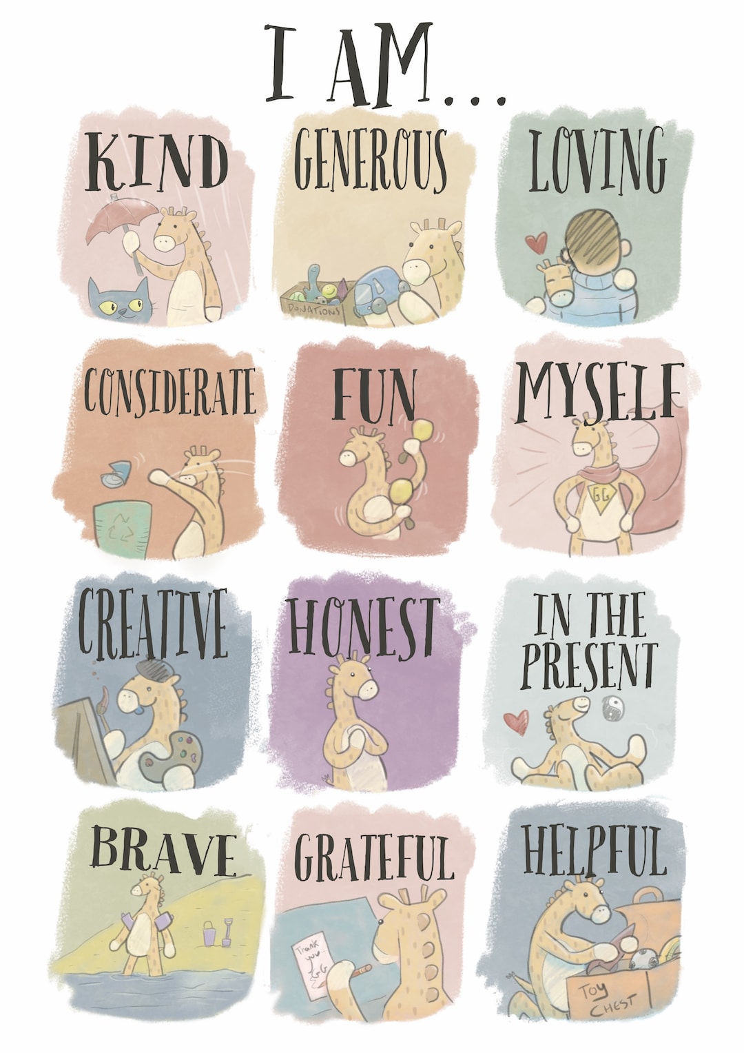 Inspiring Giraffe-themed Values Children's Poster, Educational, Kids ...