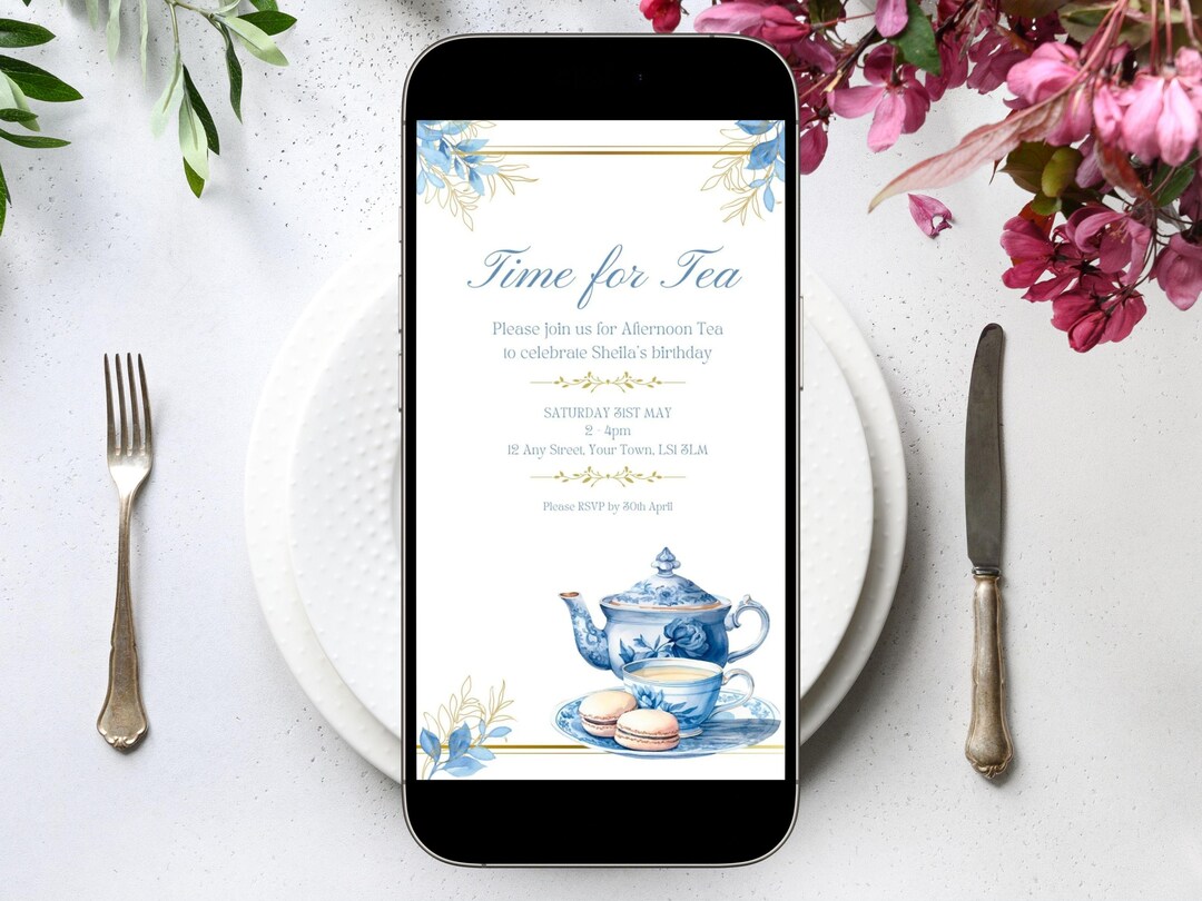 Afternoon Tea Invitation, Par-tea, Mobile Phone Invite, Instant Digital ...
