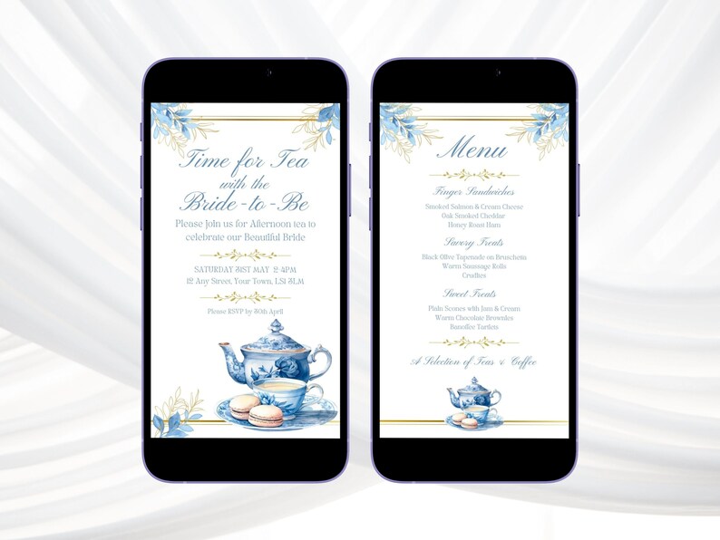 Blue Afternoon Tea Menu, Instant Digital Download Phone, Classy Garden ...