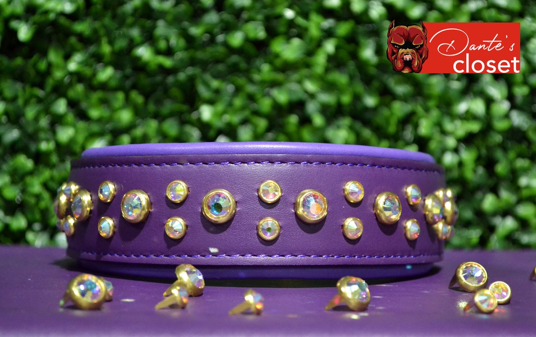 Purple Swarovski DOG COLLAR / Diamond Dog Collar / Custom Leather Dog ...