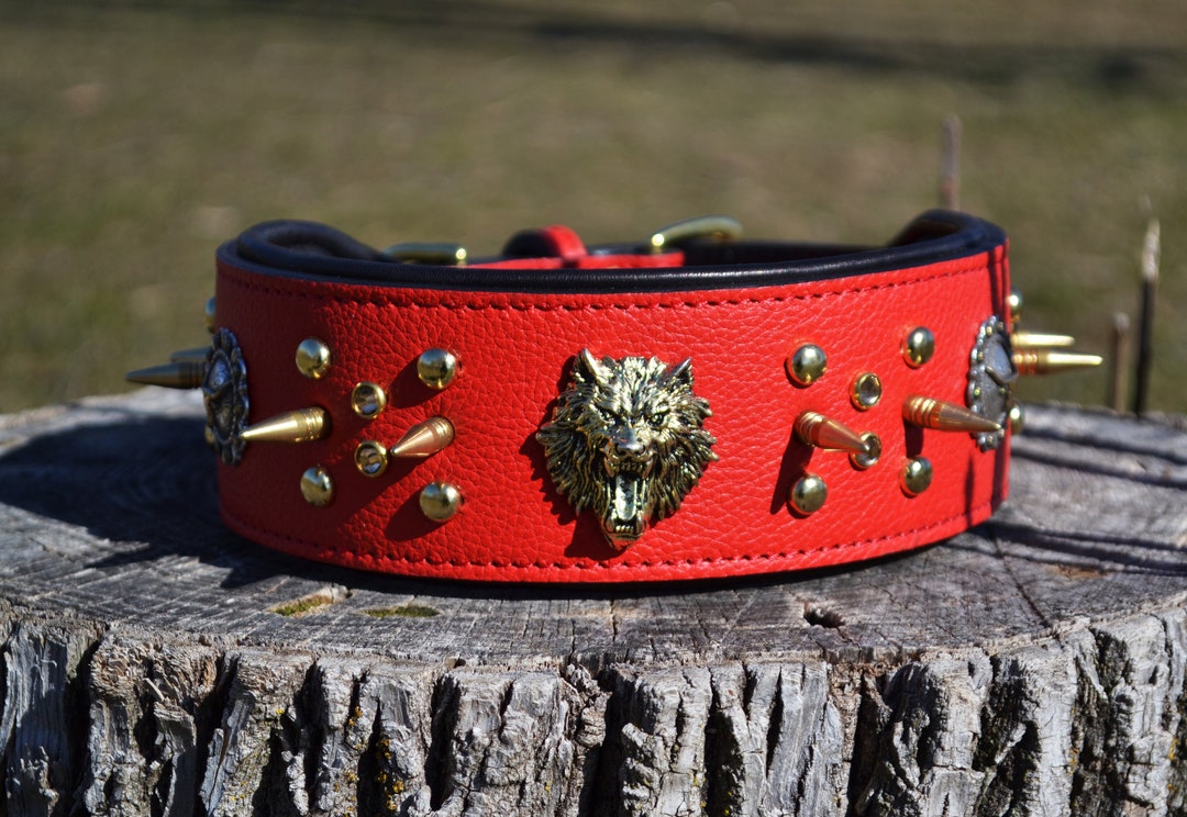 Wolf King DOG COLLAR Genuine Leather Spike Dog Collar / Custom Leather ...