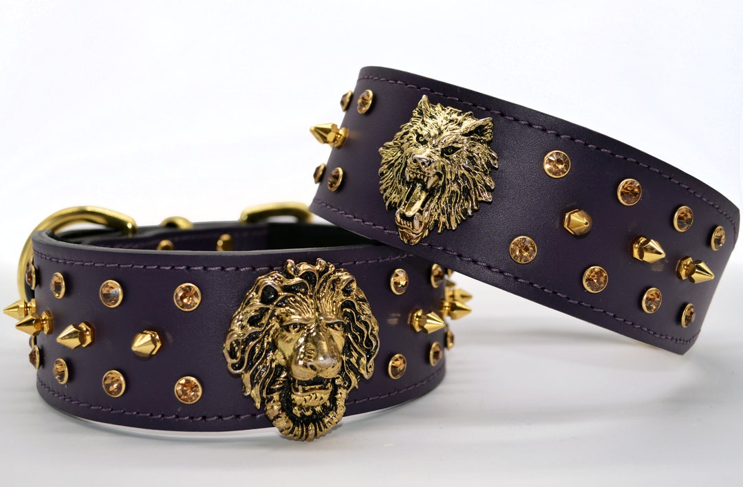 WILD WOLF Dog Collar / Gold Spike Dog Collar / Custom Leather Dog ...