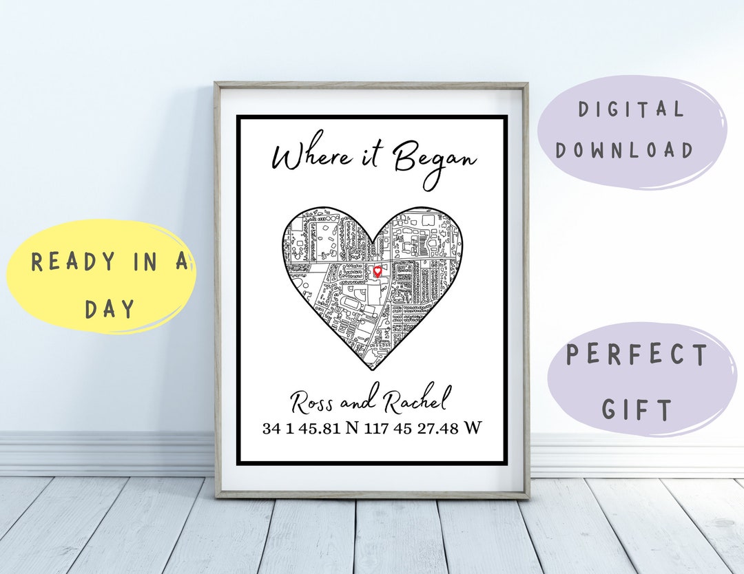 Where It Began, Where We Met, Valentine's Present, Heart Shape Map ...