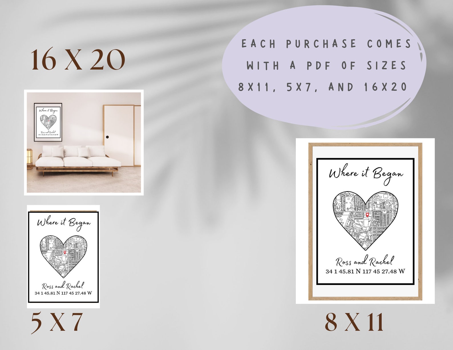 Where It Began, Where We Met, Valentine's Present, Heart Shape Map ...