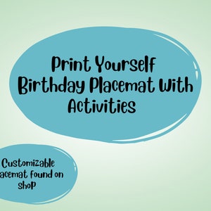 Birthday Place Mat, Activity Sheet, Birthday Download, Birthday ...