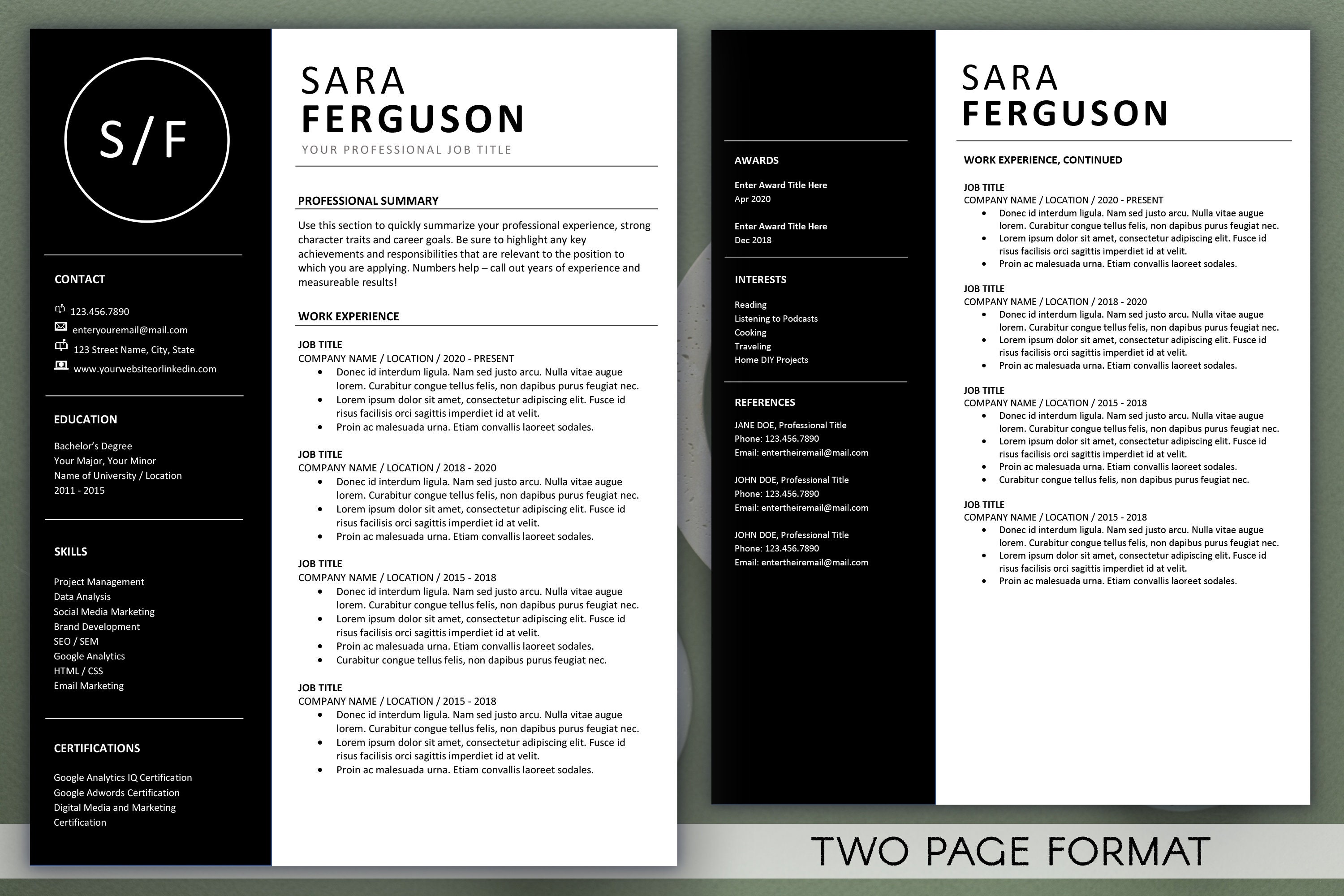 Minimal, Creative Resume Template Word CV Template 1, 2 Page Resume ...