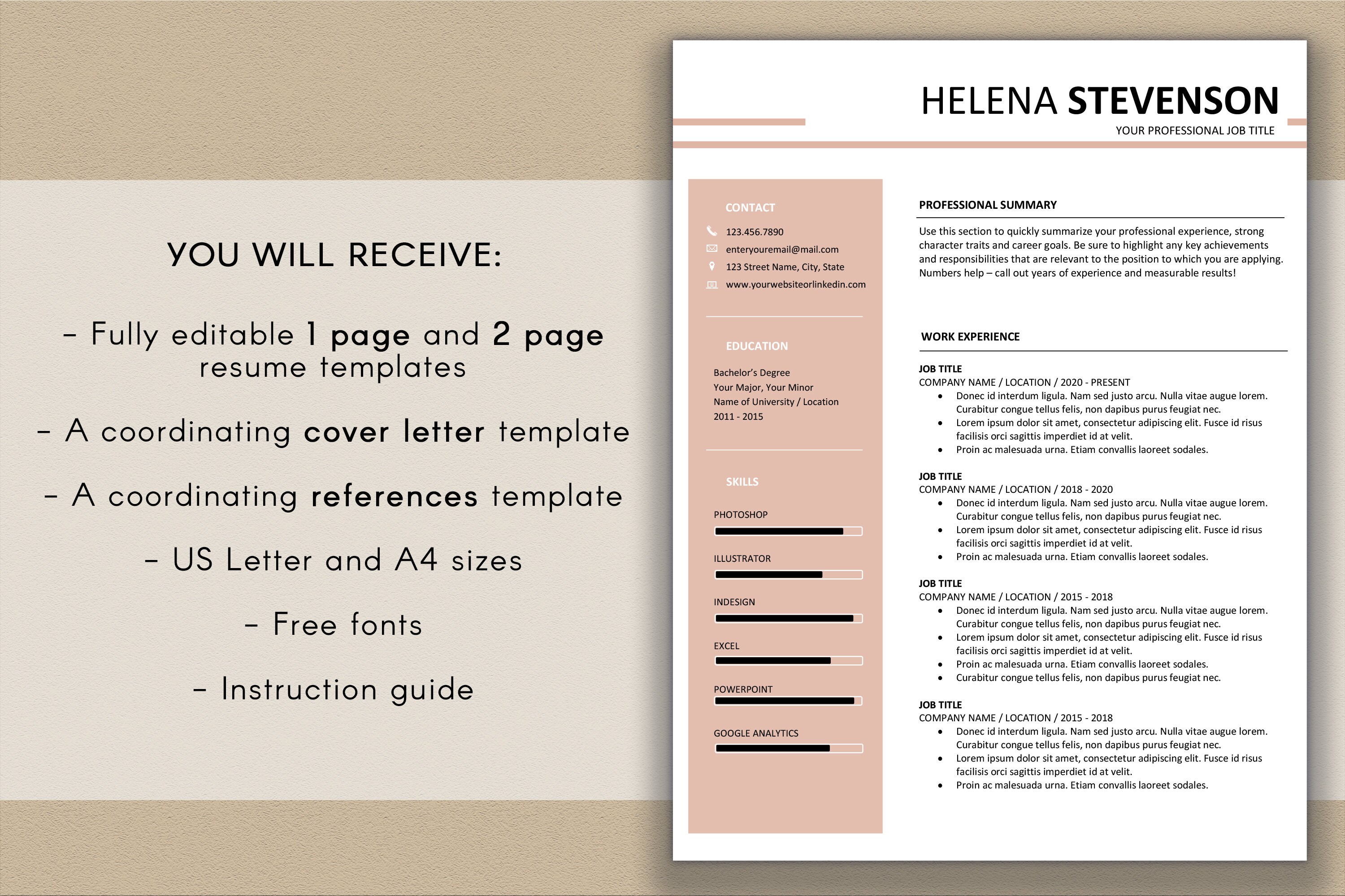 Creative Boho Minimal Resume Template Word CV Template - Etsy