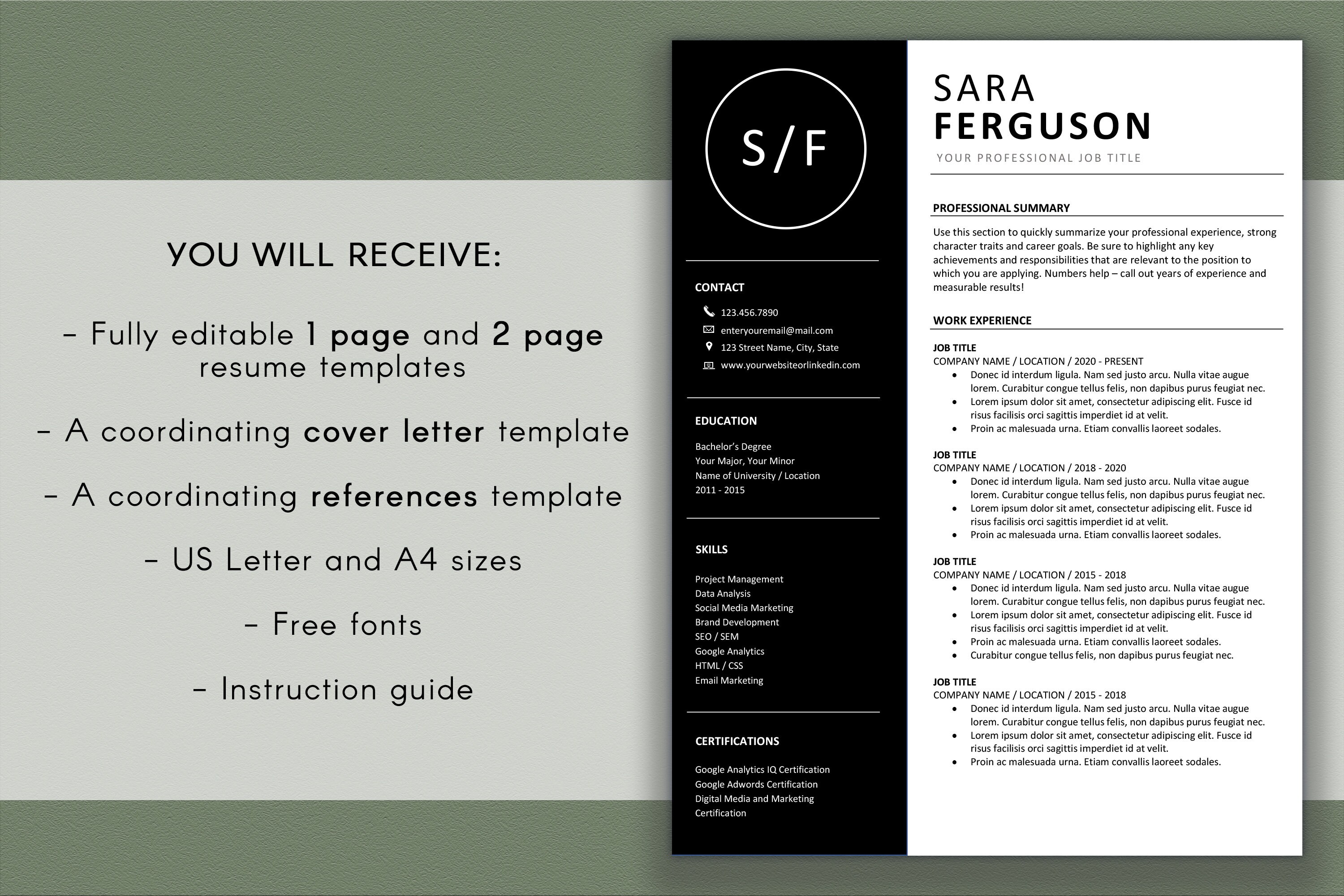 Minimal, Creative Resume Template Word CV Template 1, 2 Page Resume ...