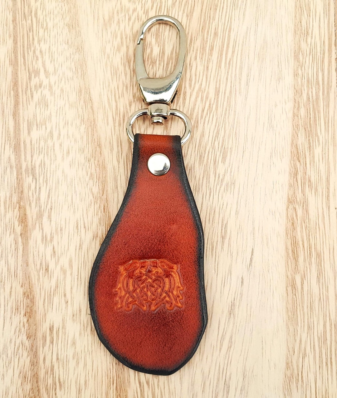 Keychain Leather Brown Viking Griffin Embossed Handmade Unique Griffin ...