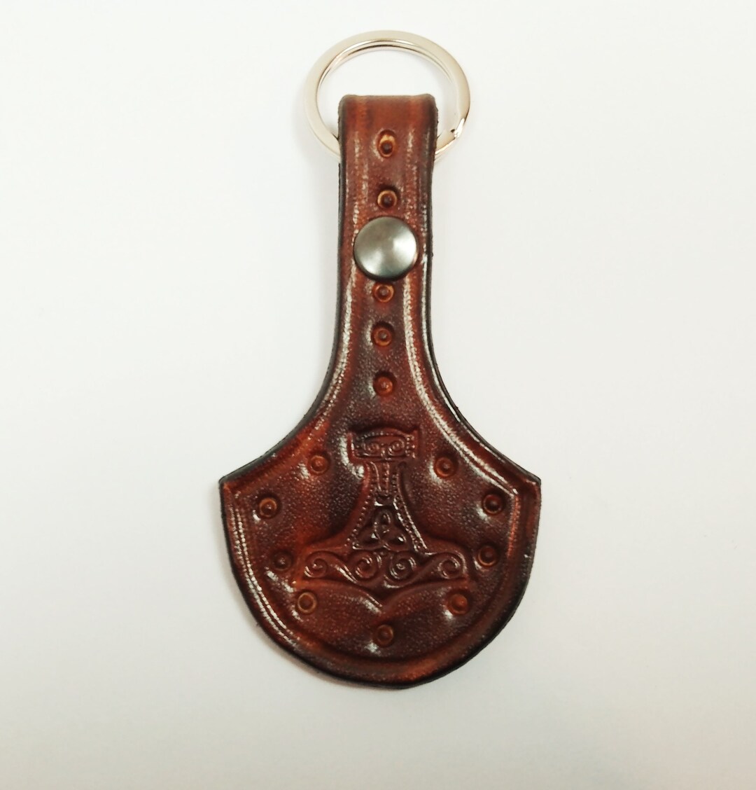 Keyring Leather Brown Viking Embossing Thor's Hammer Handmade Ring THOR ...