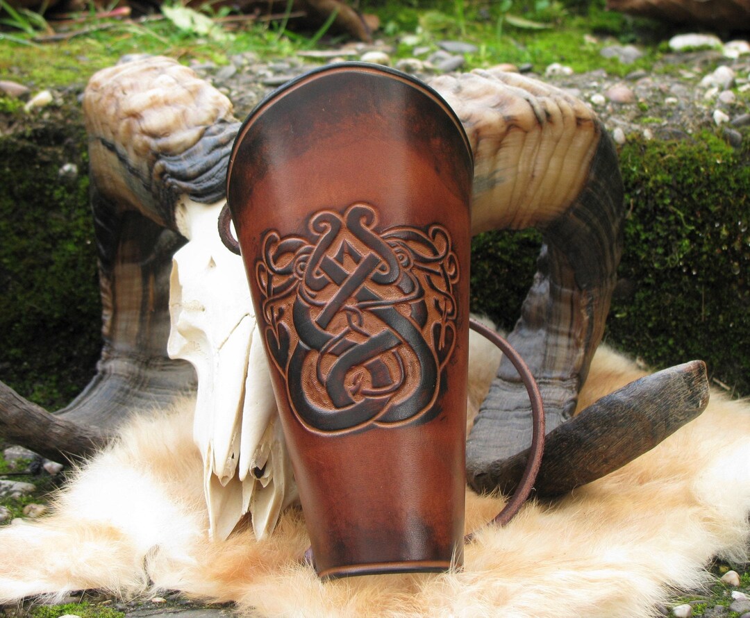 Armguard Archery Celtic Griffin Design Leather Brown Tooled Traditional ...
