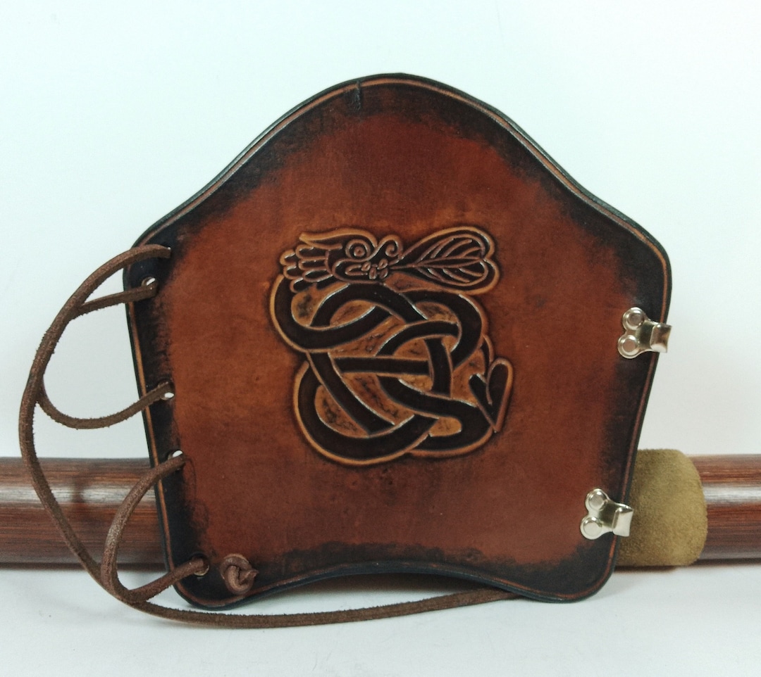 Armguard Celtic Dragon Lucky Dragon Carved Leather Brown Bow ...