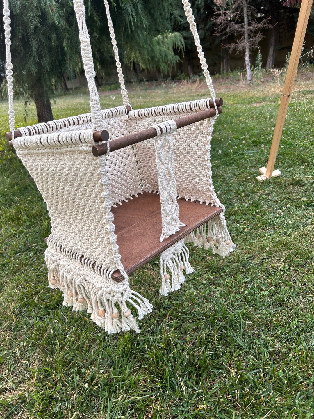 Macrame Kids Swing: Ash Wood, Boho Garden Decor - Etsy
