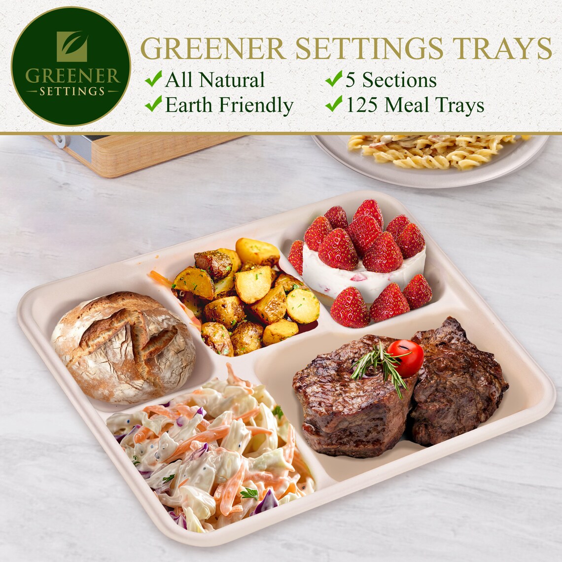 Greener Settings 125 Paper Food Trays Disposable Compostable Recyclable ...