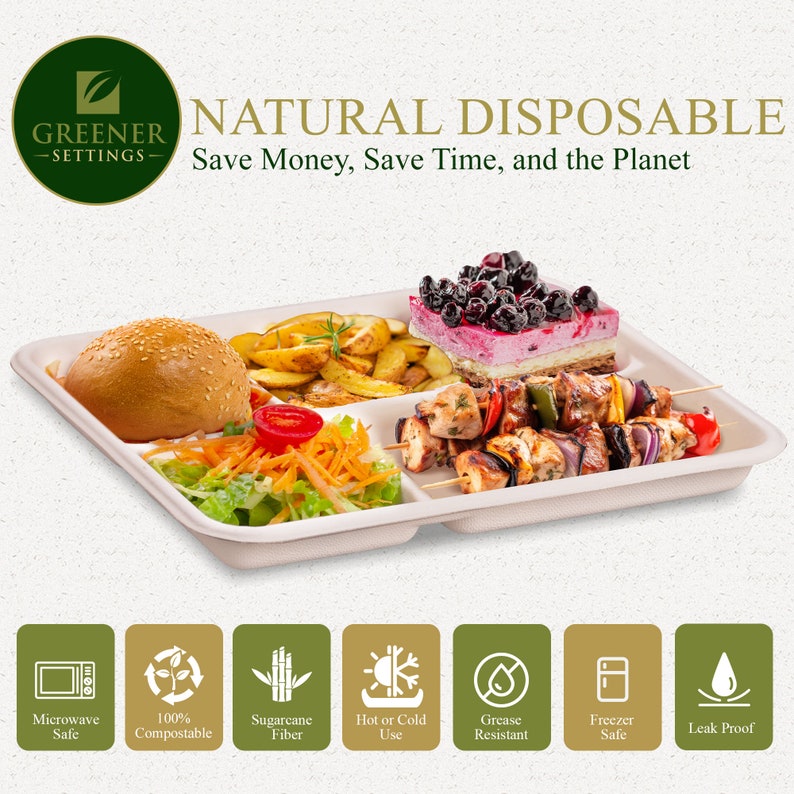 Greener Settings 125 Paper Food Trays Disposable Compostable Recyclable ...