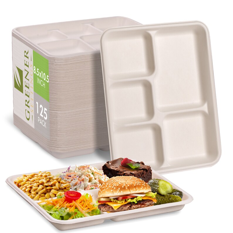 Greener Settings 125 Paper Food Trays Disposable Compostable Recyclable ...