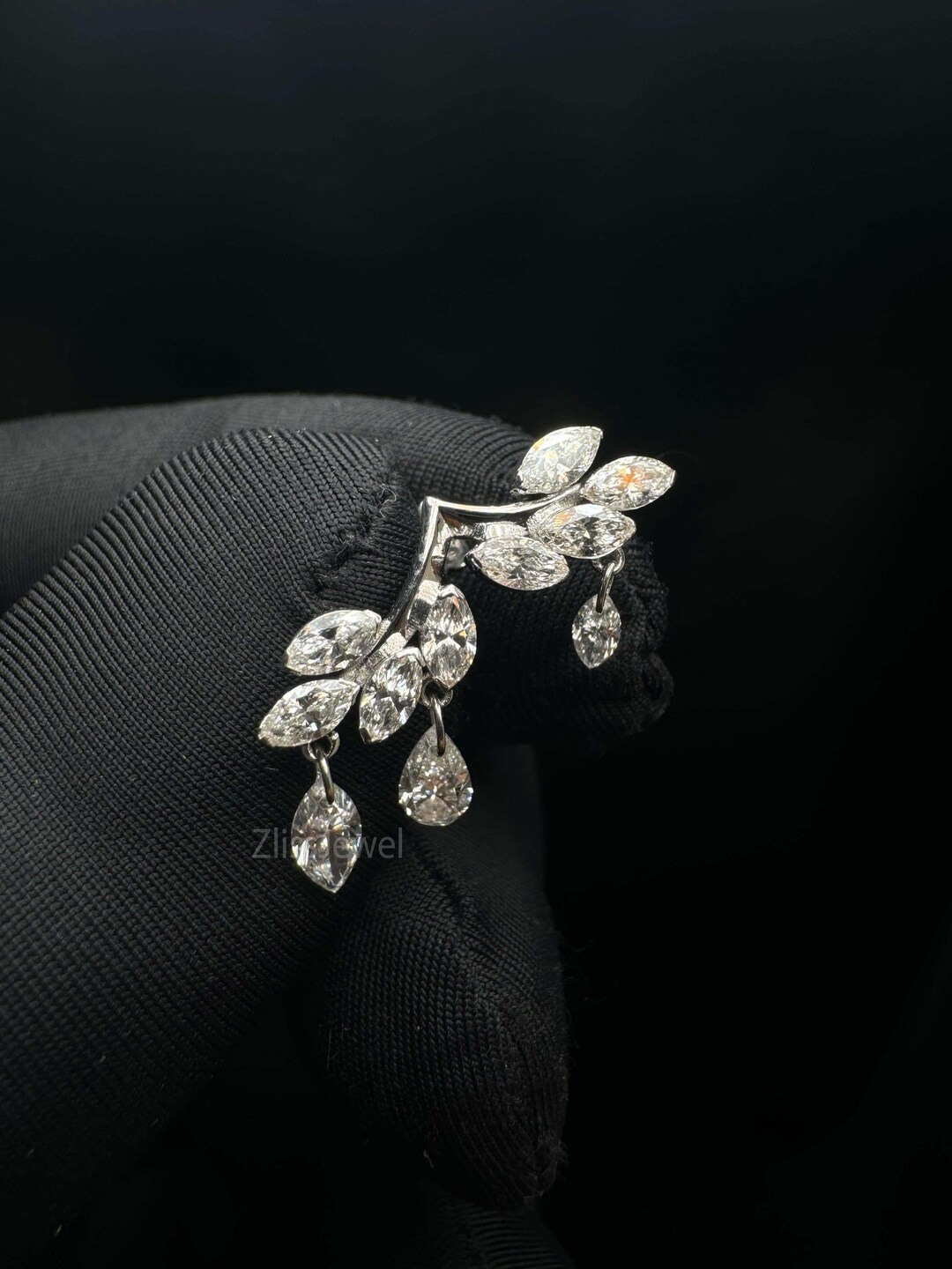 14K Solid Gold Diamond Vine Garland Threaded Stud Earring Stud Single ...